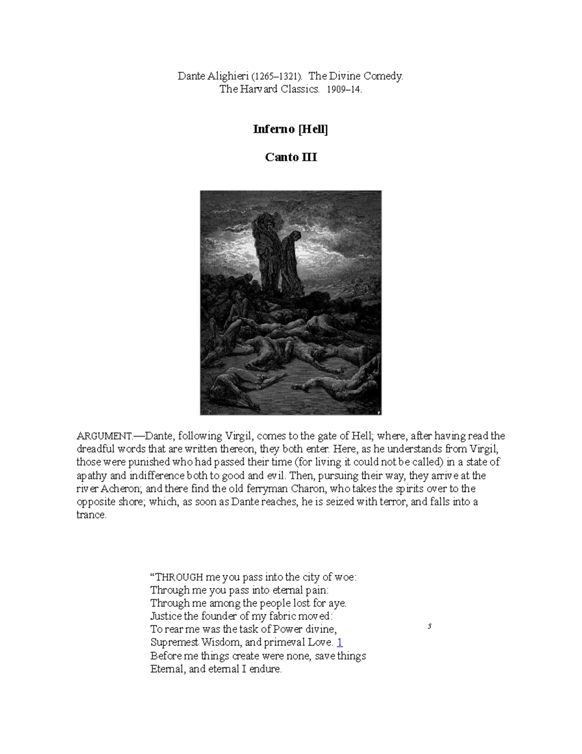 Canto III The Inferno - Lecture notes - Dante Alighieri (1265–1321 ...