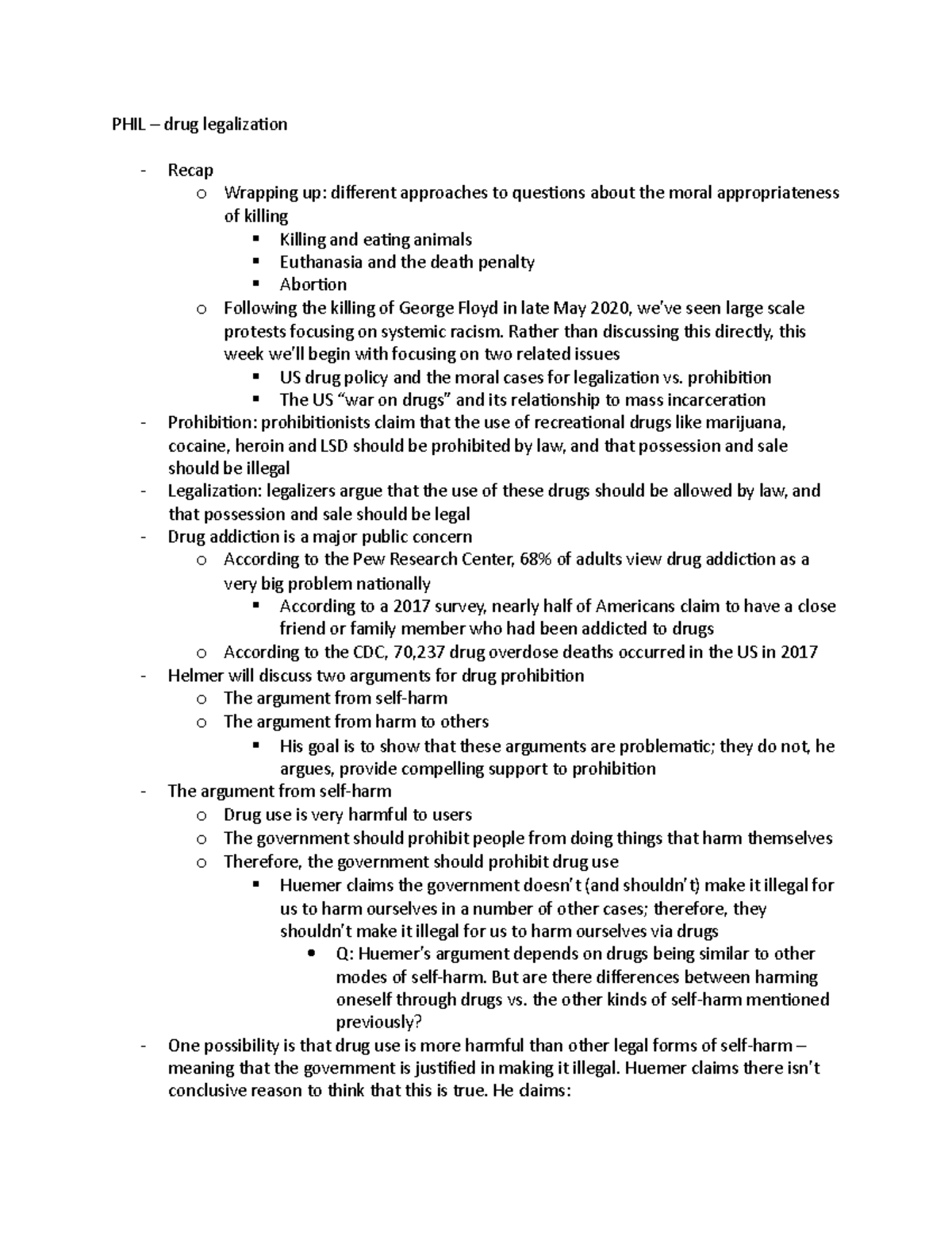 PHIL - drug prohibition - PHIL – drug legalization Recap o Wrapping up ...