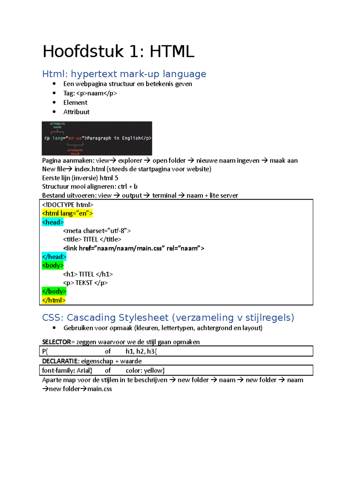 WEB - oefening - Hoofdstuk 1: HTML Html: hypertext mark-up language Een ...