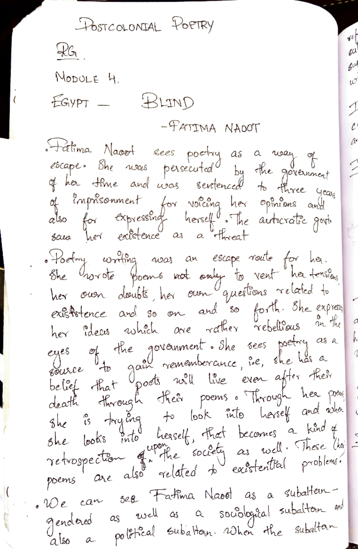 Blind- lecture notes - STCOLONIAL oFTRY MoDOLE H EGYPT BLaND -4ATIMA ...