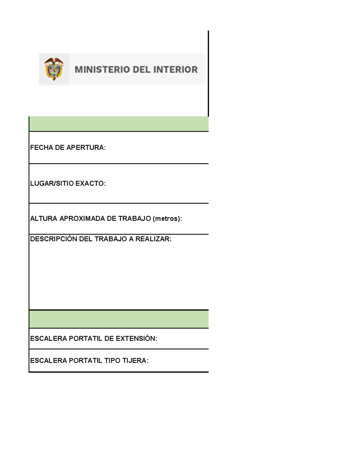 Formato Permiso DE Trabajo Seguro EN Alturas - LUGAR/SITIO EXACTO ...