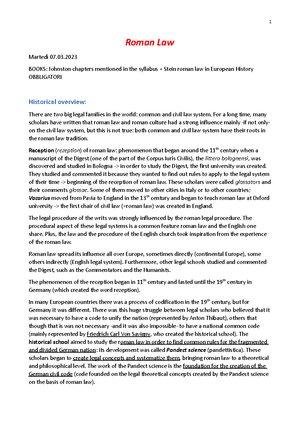 Roman Foundations of European Law - ROMAN LAW First we will study roman ...