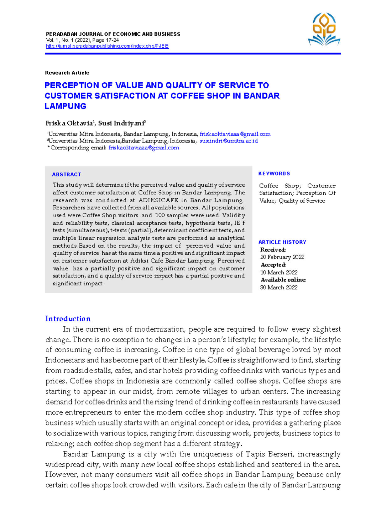 17-24 Perception+of+value - PERCEPTION OF VALUE AND QUALITY OF SERVICE ...