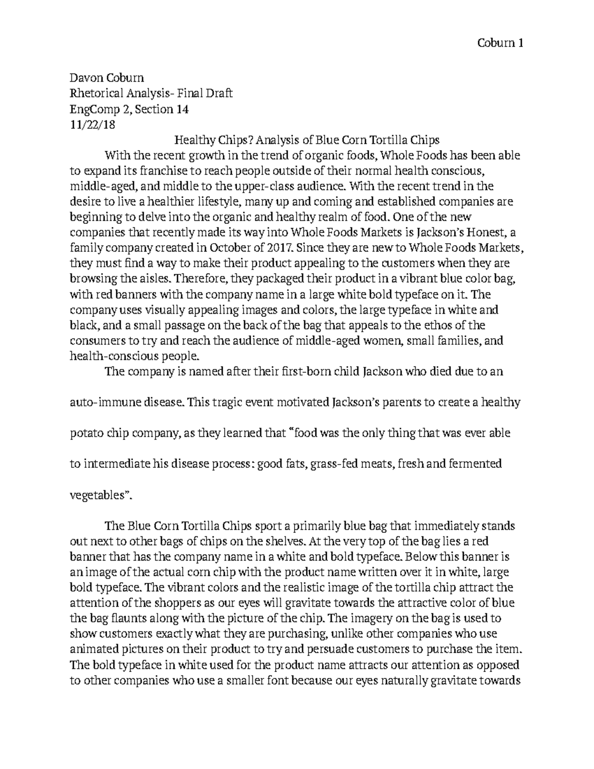 Rhetorical Analysis Final Draft - Davon Coburn Rhetorical Analysis ...