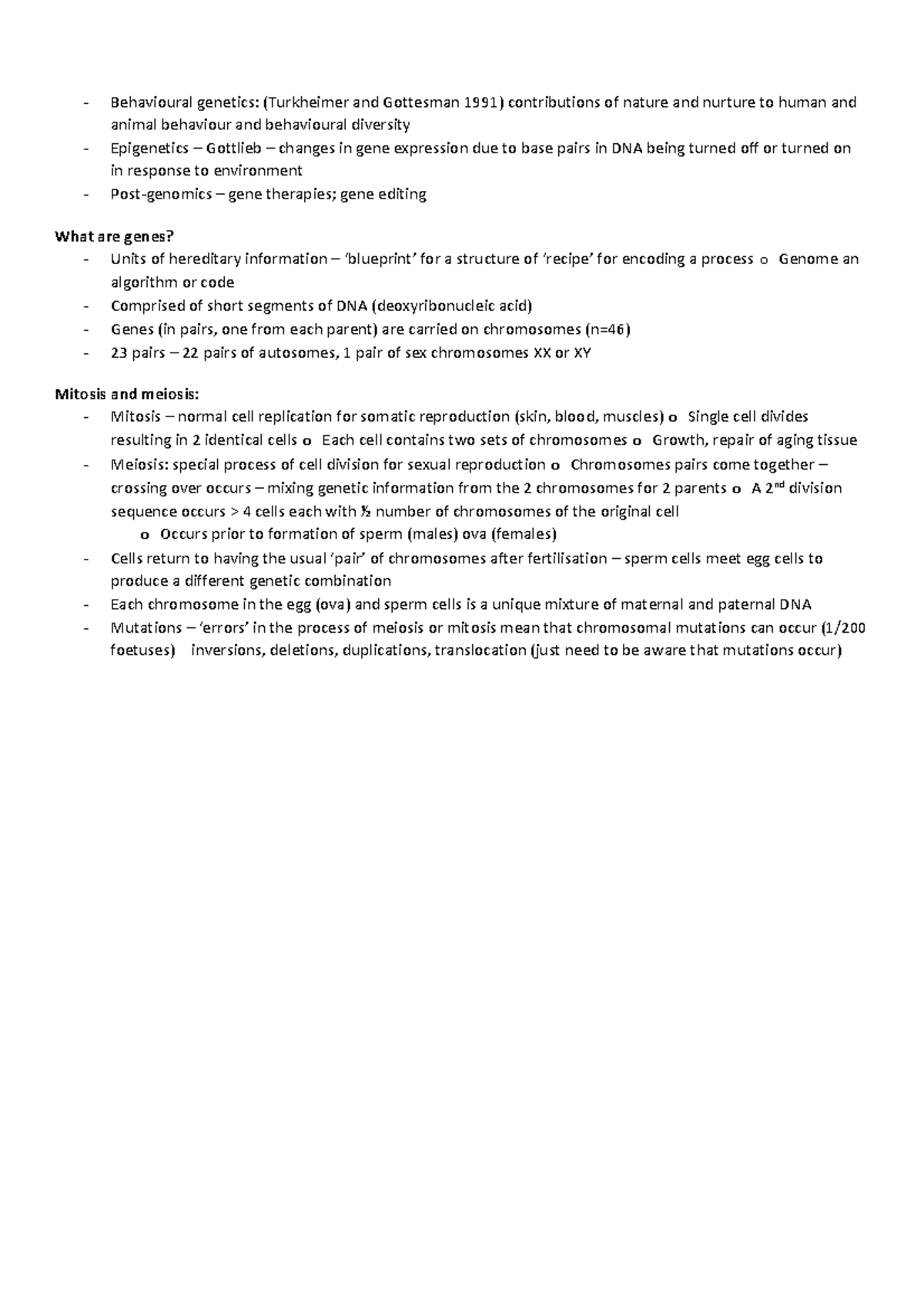 Developmental psych notes-2 - Behavioural genetics: (Turkheimer and ...
