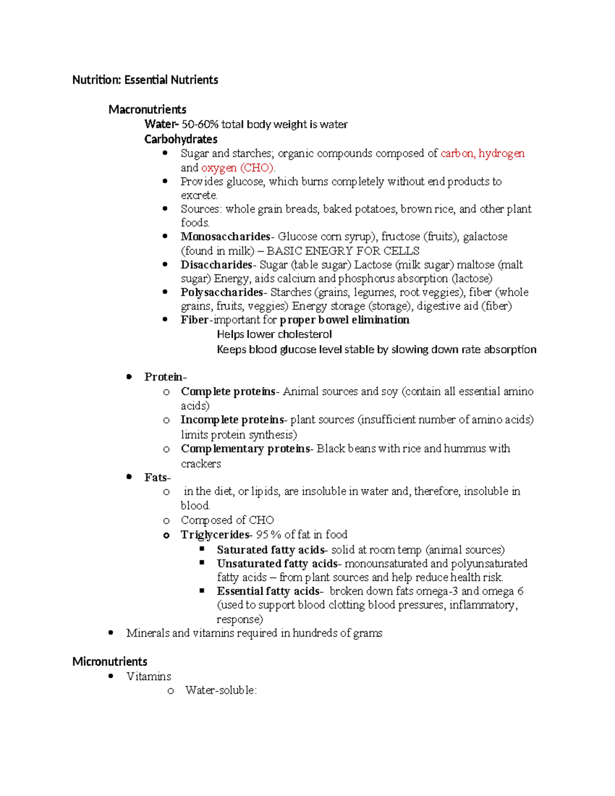 Nutrition - Nutriton notes - Nutrition: Essential Nutrients ...
