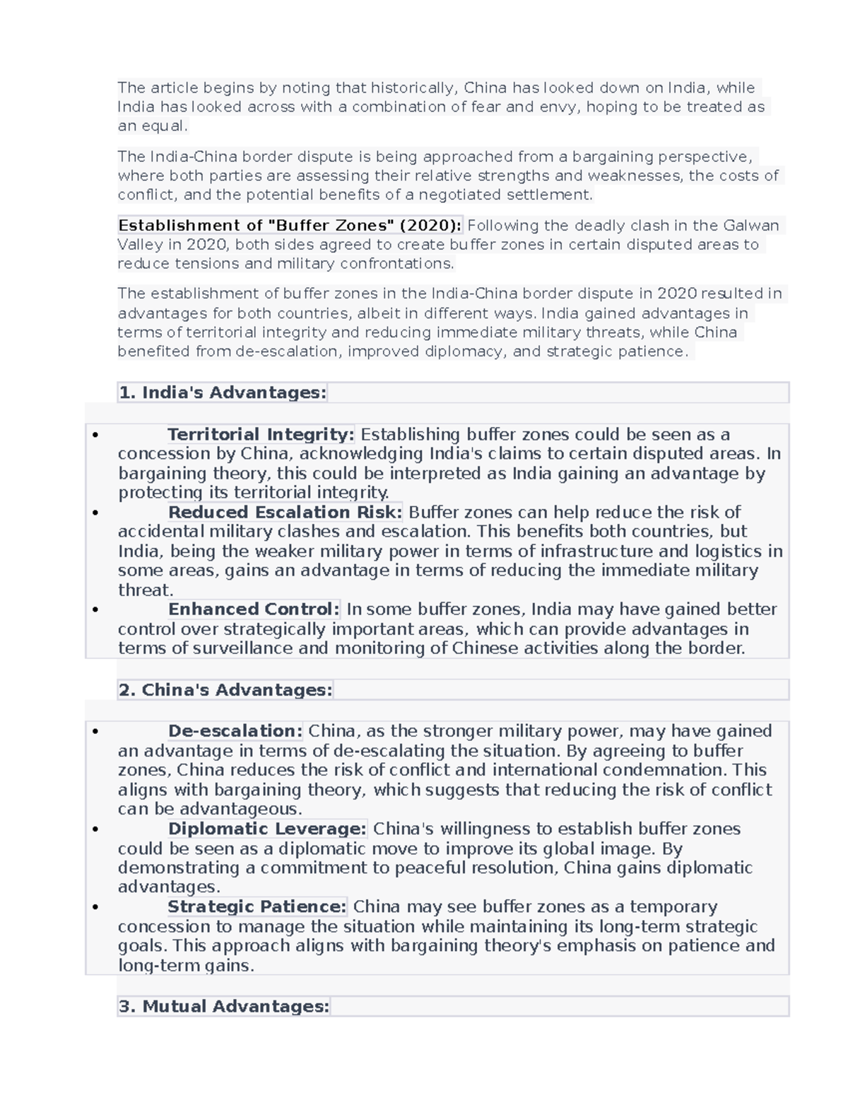 Current event India nad China - The article begins by noting that ...