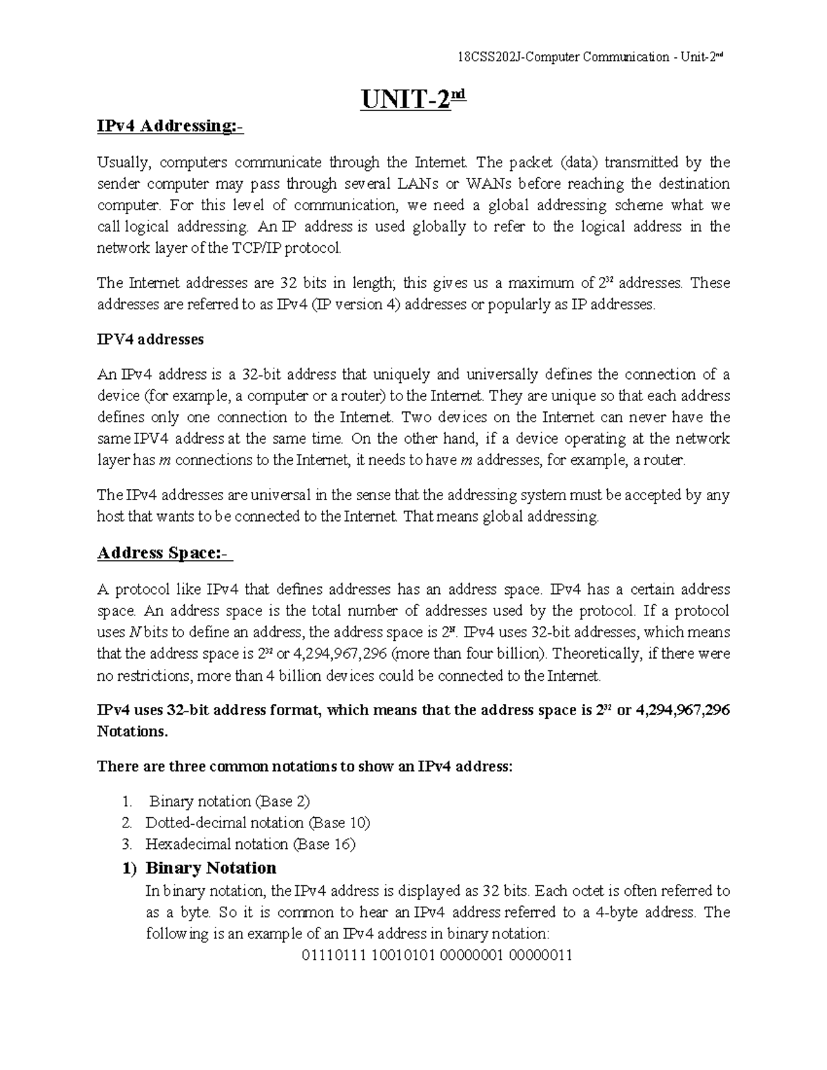 CC unit 2 - CC unit 2 - UNIT- nd IPv4 Addressing:- Usually, computers ...
