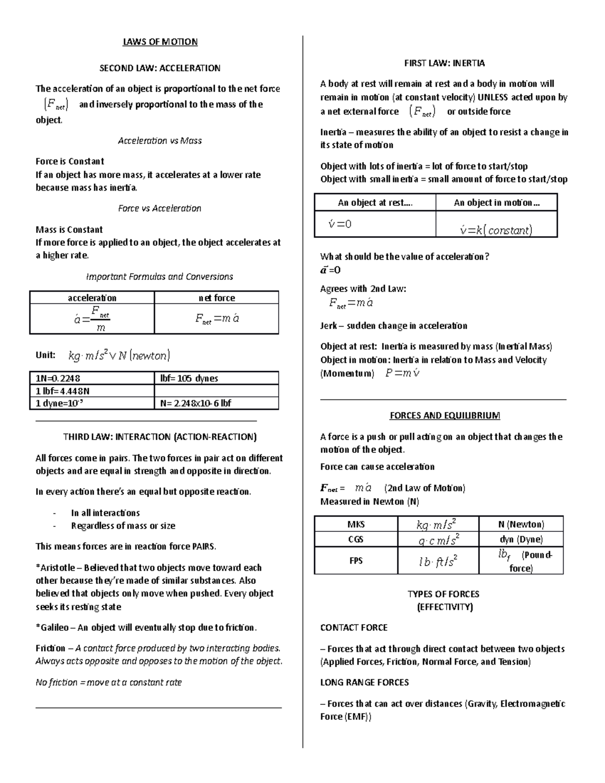 LAWS OF Motion AND Force - LAWS OF MOTION SECOND LAW: ACCELERATION The ...