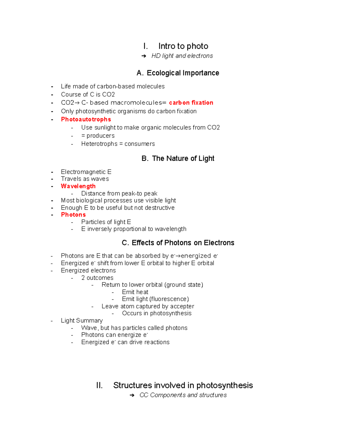 Photosynthesis - I. Intro to photo HD light and electrons A. Ecological ...