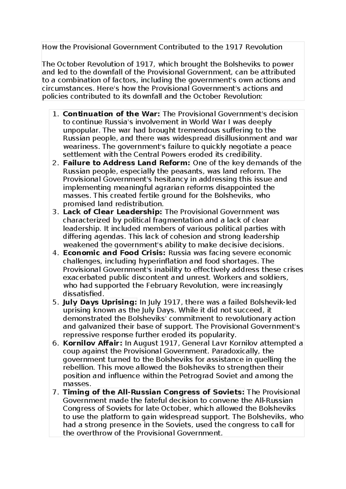 How the Provisional Government Contributed to the 1917 Revolution ...