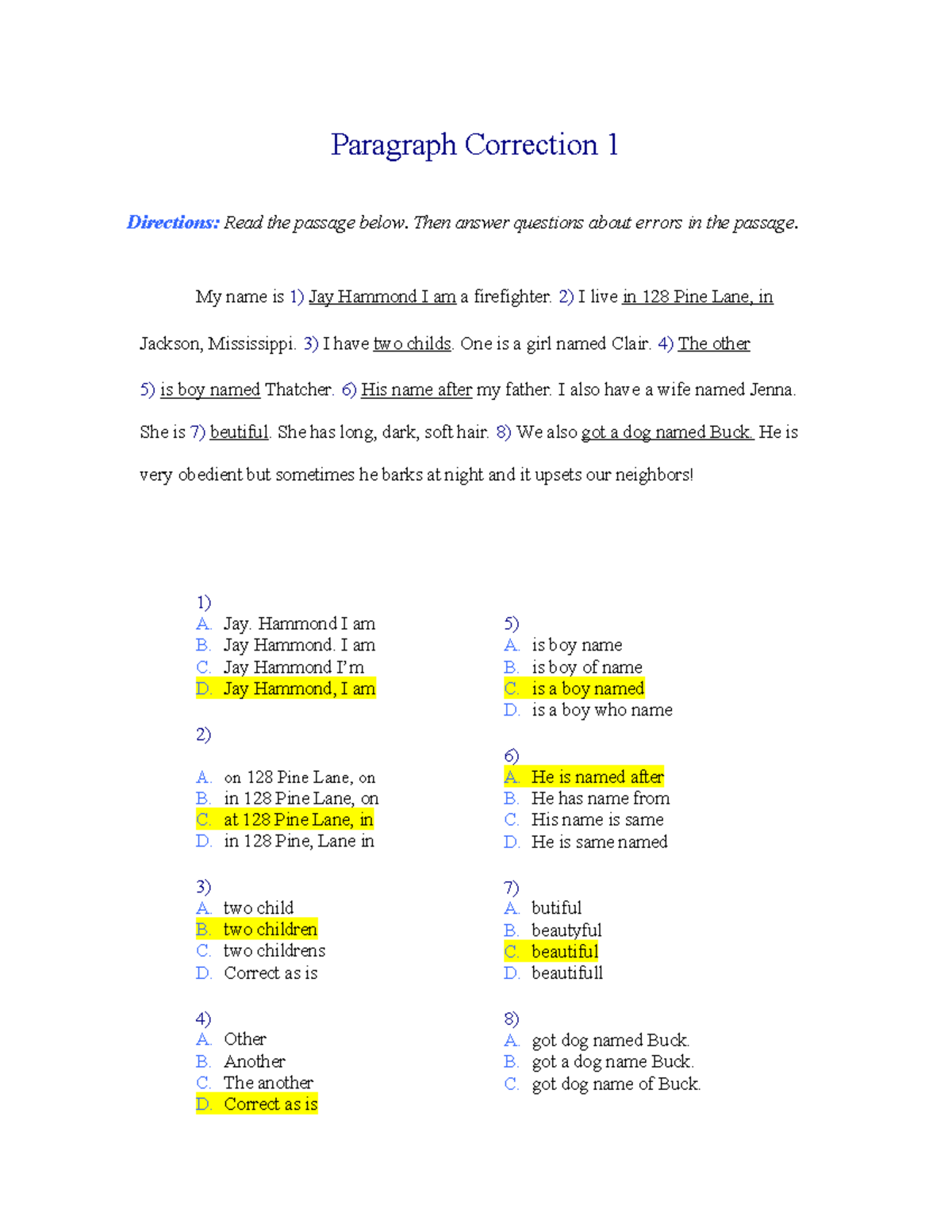 beginner paragraph correction els204 - Directions: Read the passage ...
