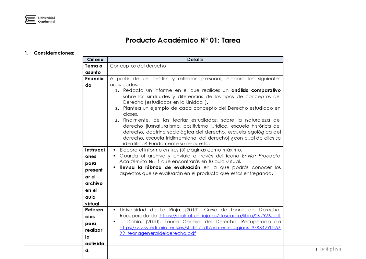 PA1 Tarea - PRODUCTO ACADEMICO 1 - Producto Académico N° 01: Tarea 1. Consideraciones: 1 | P á g ...
