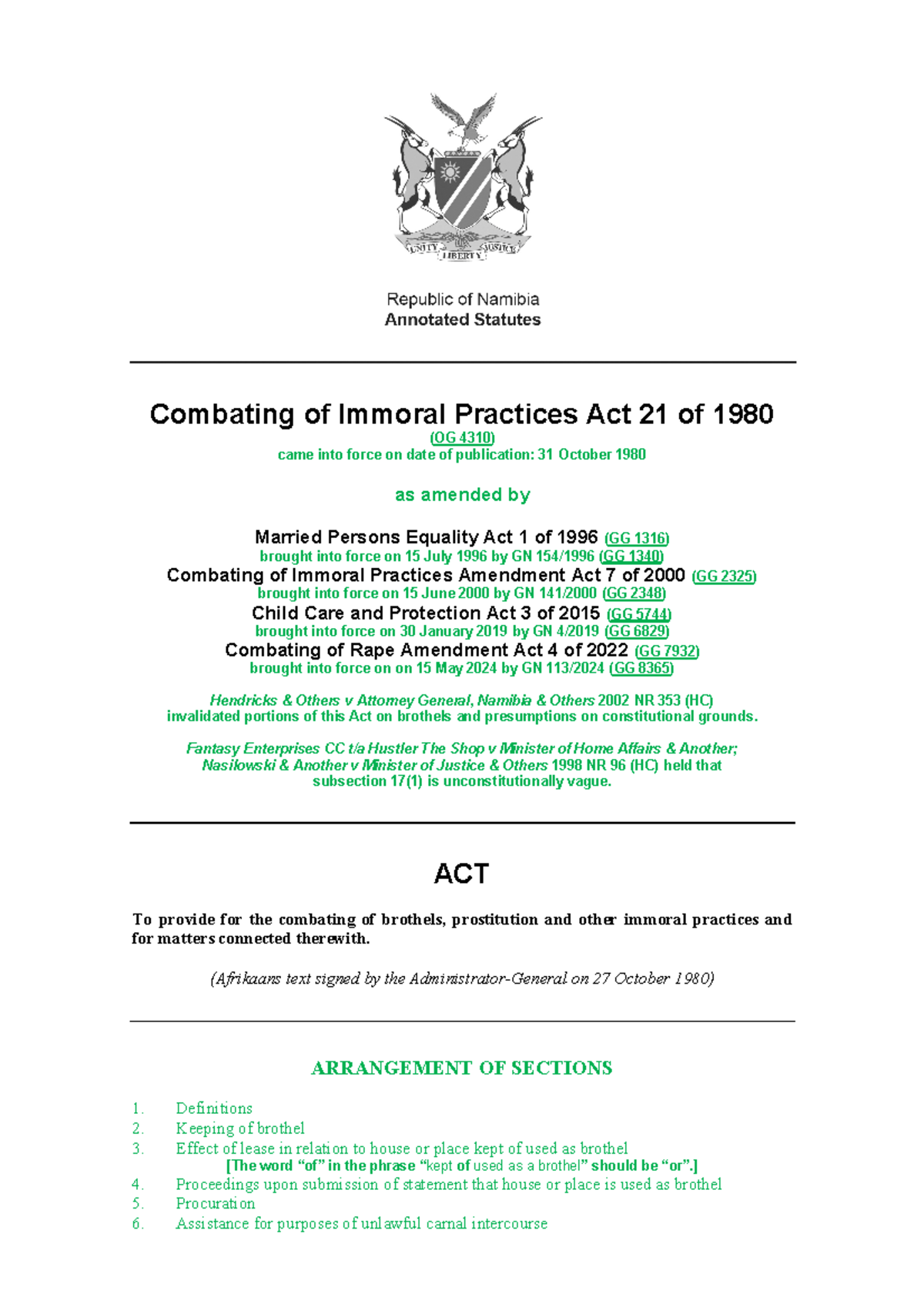 Combating of Immoral Practices Act 21 of 1980 - Fantasy Enterprises CC ...