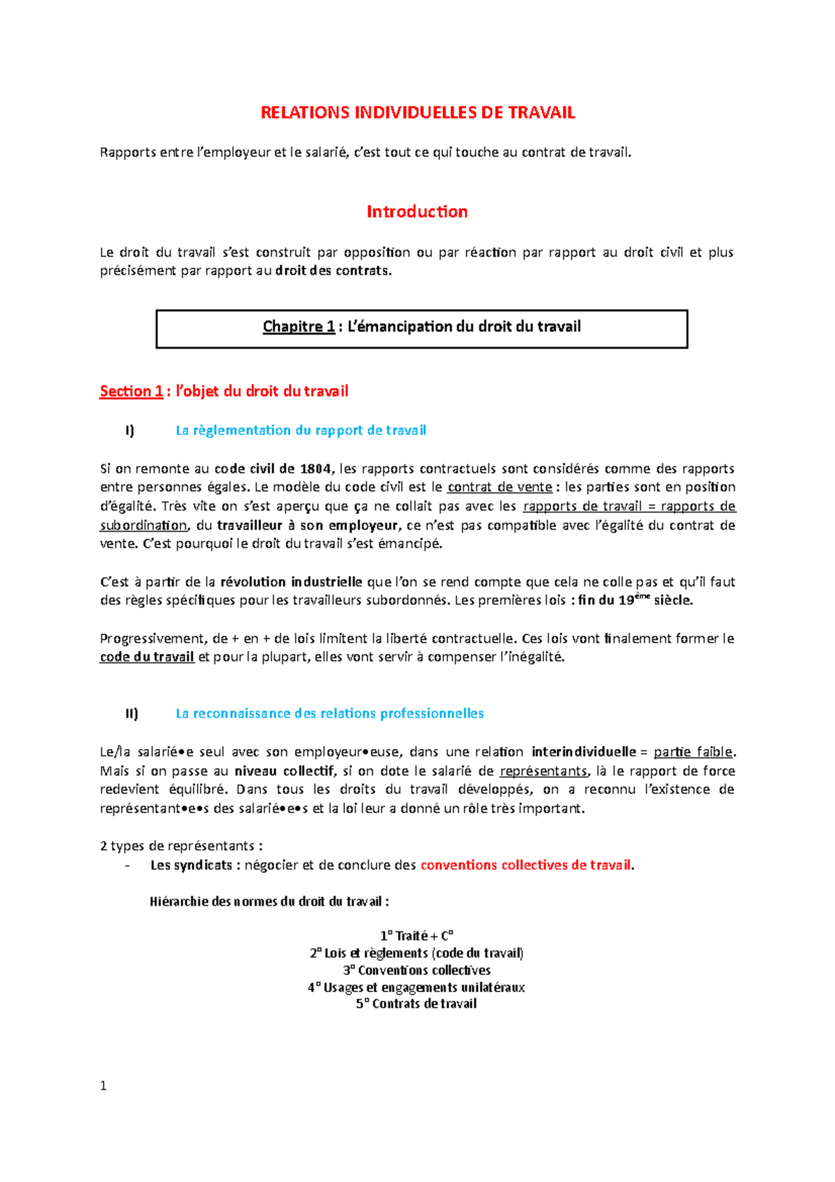 CM-Relations-individuelles-de-travail - RELATIONS INDIVIDUELLES DE TRAVAIL Rapports entre - Studocu