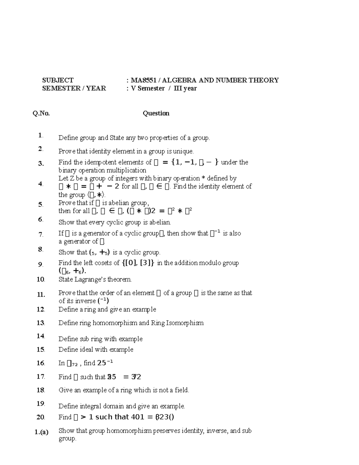 ANT Question BANK - Hi I'm a student - SUBJECT : MA8551 / ALGEBRA AND ...