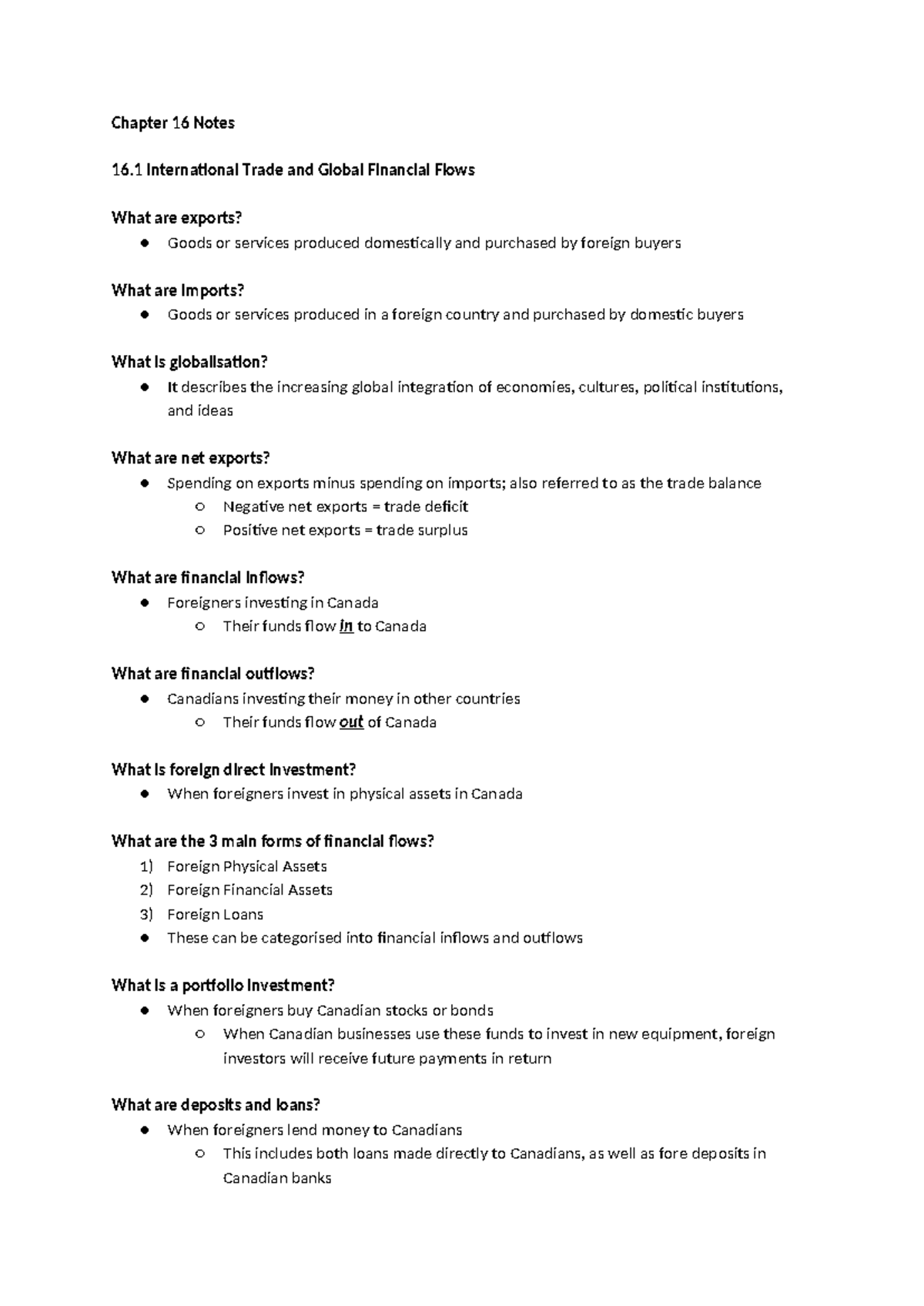 Chapter 16 Notes - Chapter 16 Notes 16 International Trade and Global ...