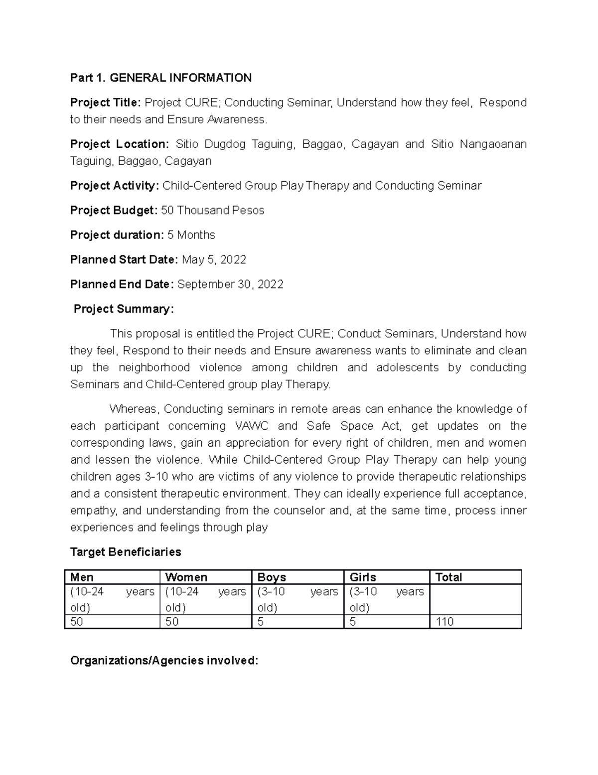 Group 1 Project Proposal - Part 1. GENERAL INFORMATION Project Title ...