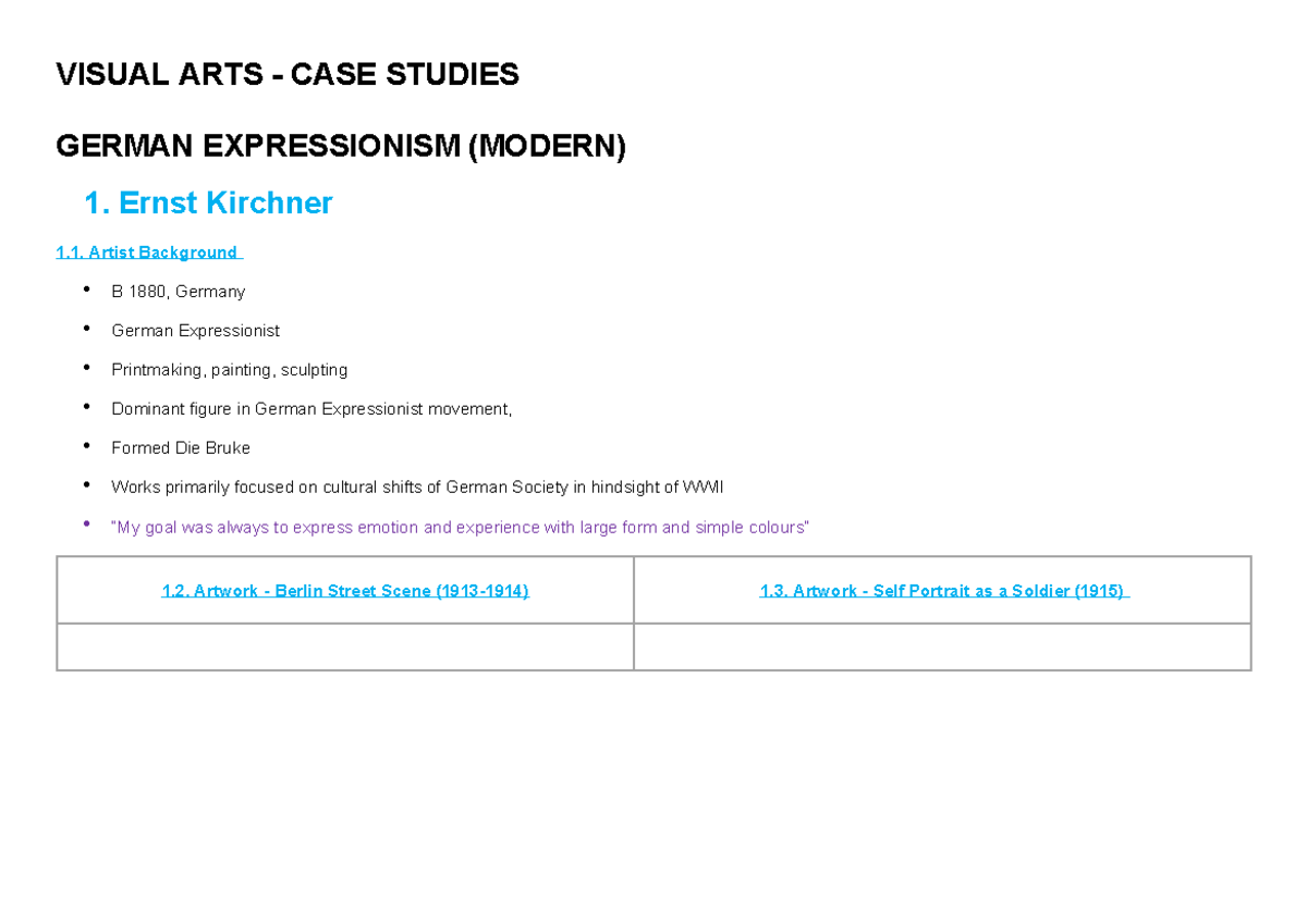 Case studies - Band 6 HSC Case Study Notes - VISUAL ARTS - CASE STUDIES ...