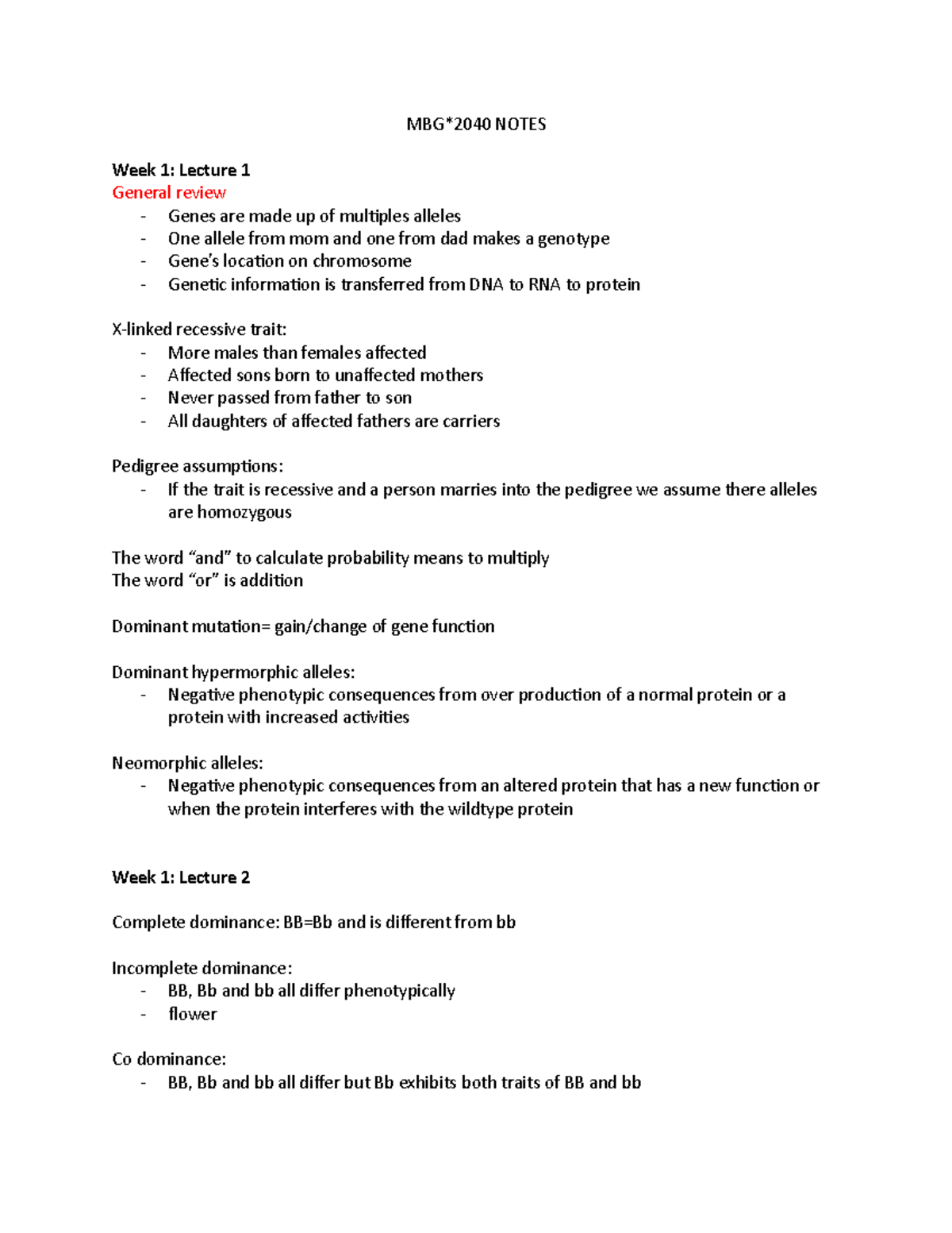 MBG*2040 Notes - Mbg2020 - U of G - Studocu