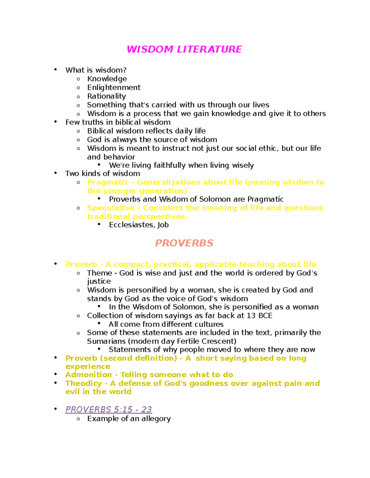 Wisdom literature - WISDOM LITERATURE What is wisdom? o Knowledge o ...