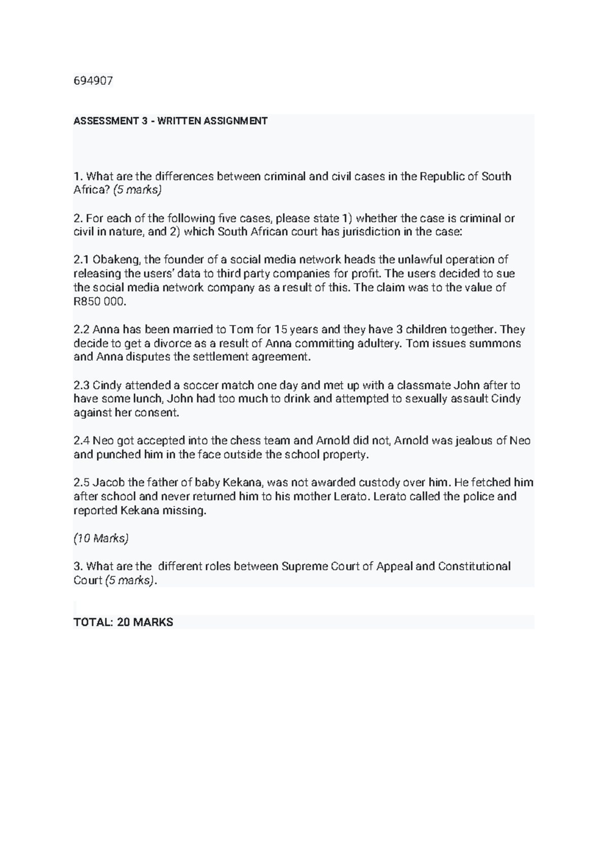 SJD 1501 Assessment 3 - 694907 ASSESSMENT 3 - WRITTEN ASSIGNMENT 1 ...