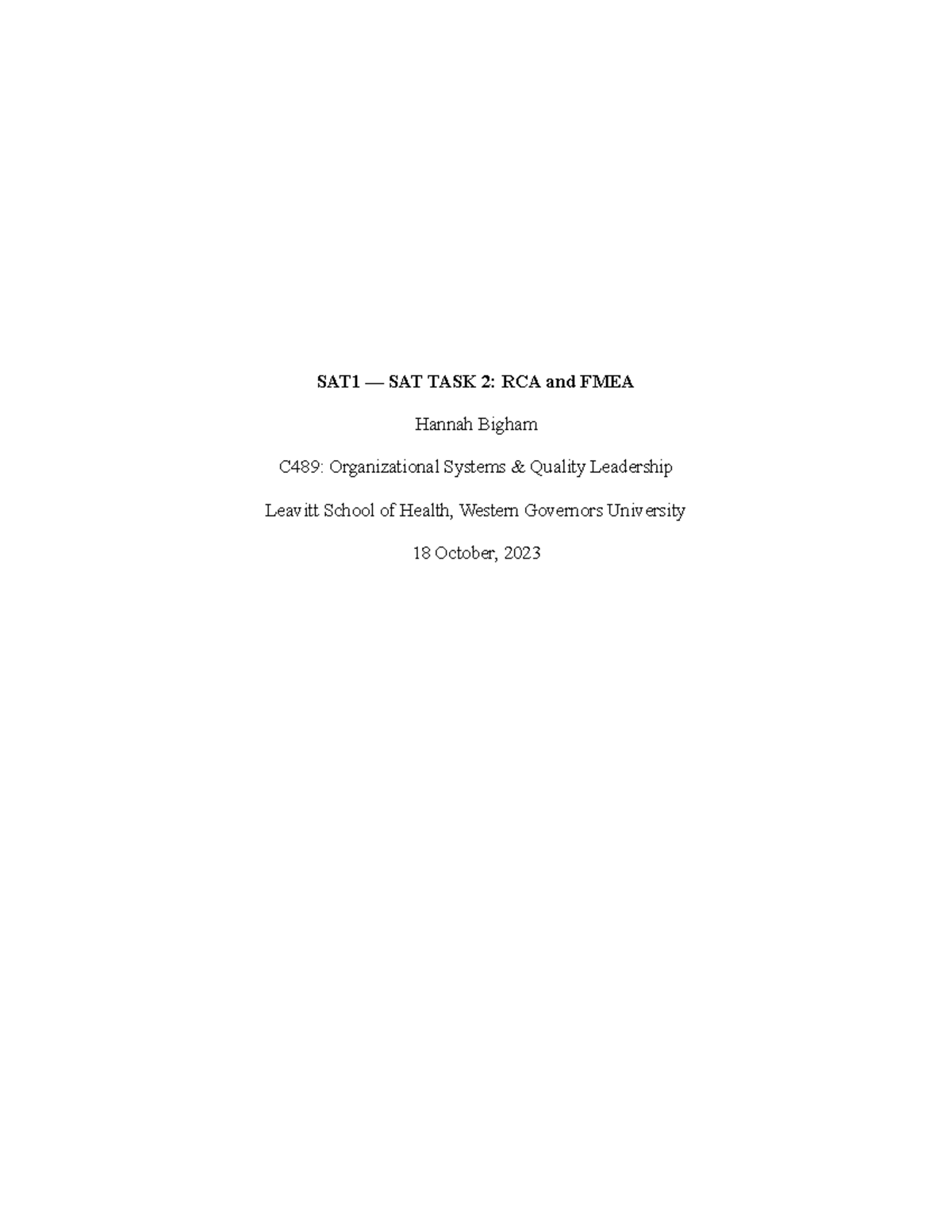 SAT TASK 2 RCA AND FMEA - Second attempt passed. - SAT1 — SAT TASK 2 ...
