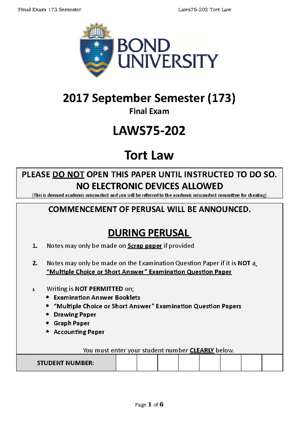 173 Tort Law Exam (4) - Tort law exam - 2017 September Semester (173 ...