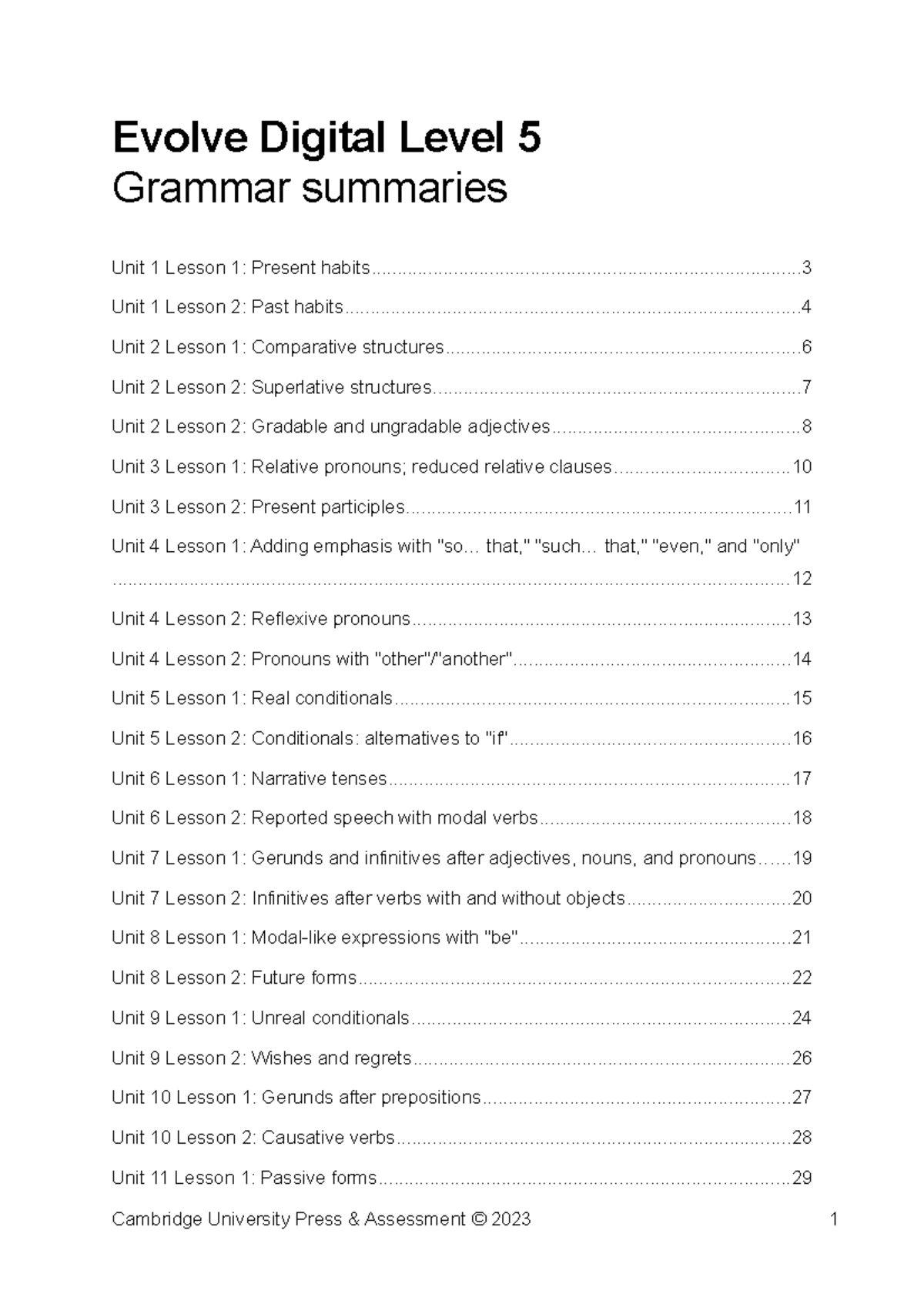 Evolve Digital Level 5 Grammar summaries - Grammar summaries Evolve Digital Level Unit 1 Lesson ...