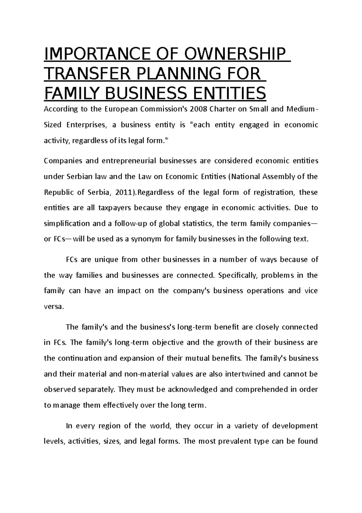 Importance OF Ownership Transfer Planning FOR Family Business Entities ...