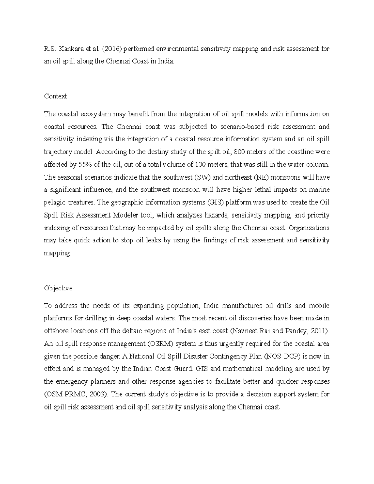 Environmental sensitivity mapping and risk assessment for an oil spill ...