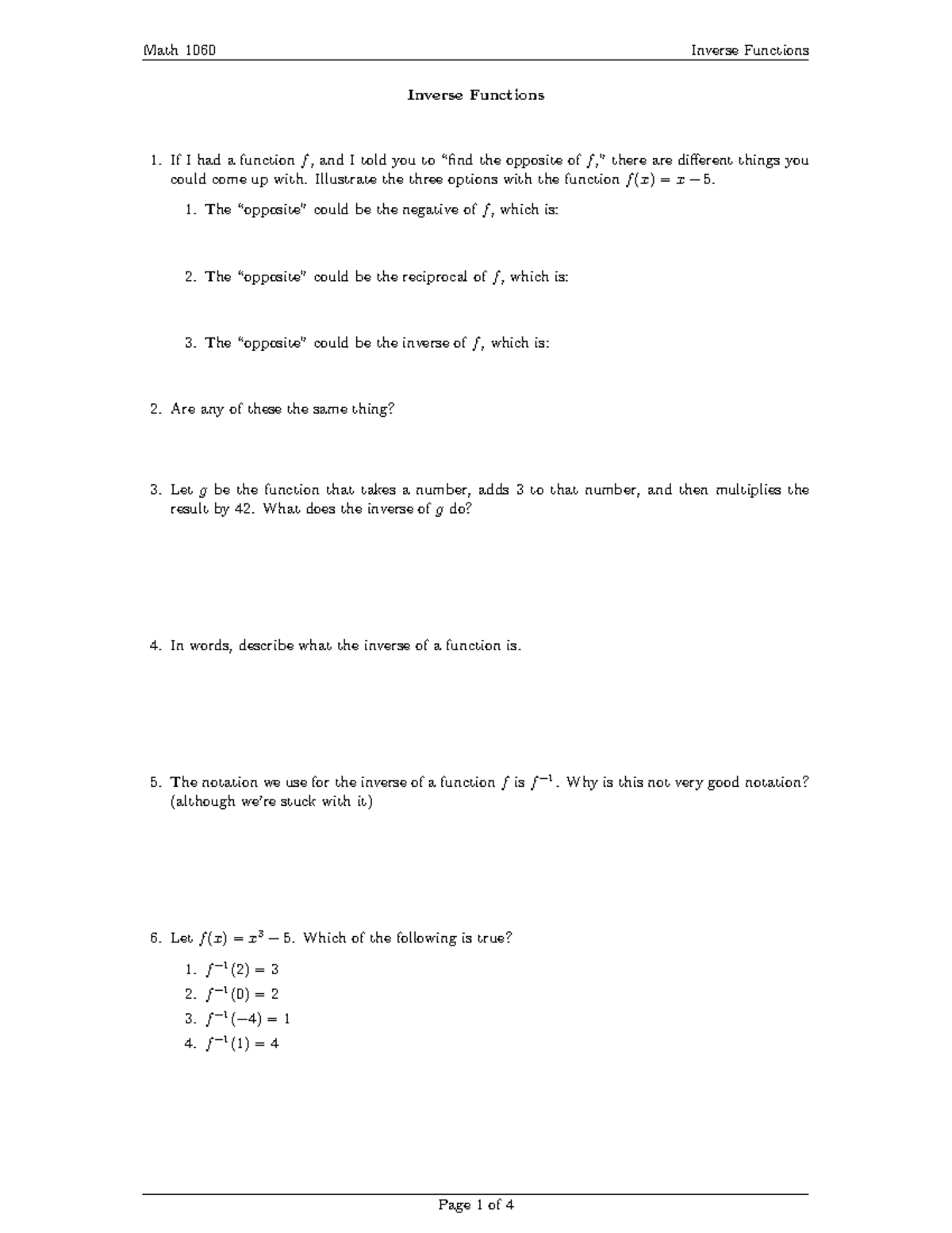 Summary - Inverse functions, graph transformations-trig - Math 1060 ...