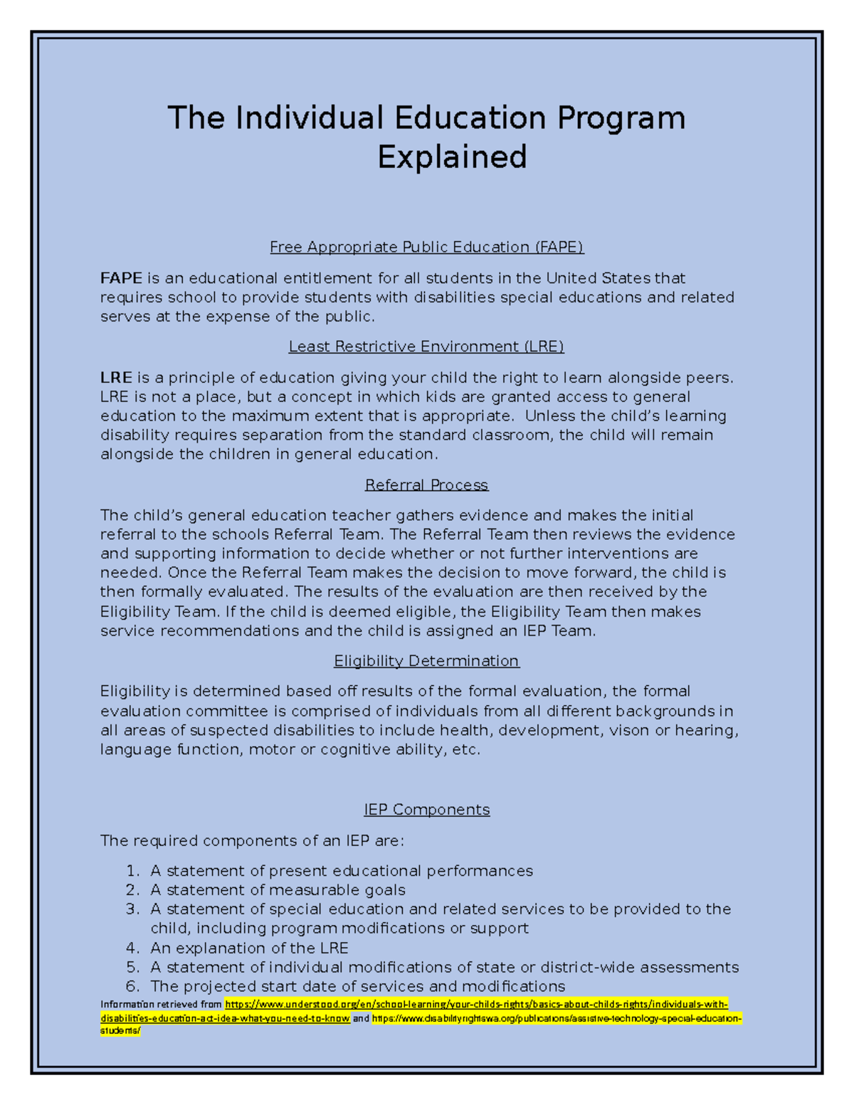 Explaining IDEA and the IEP Process - The Individual Education Program ...