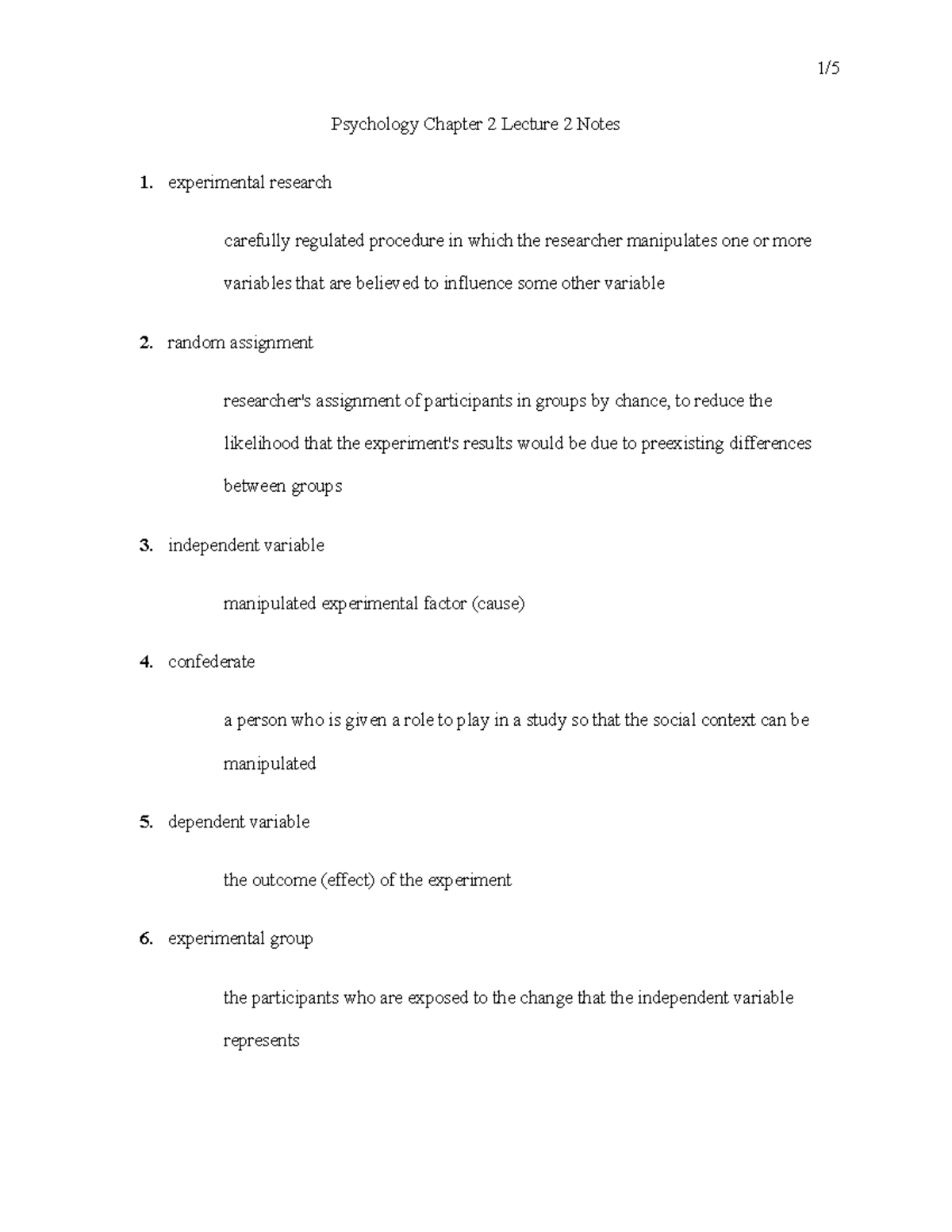 Psychology Chapter 2 Lecture 2 Study Guide and Notes - 1/5 Psychology ...
