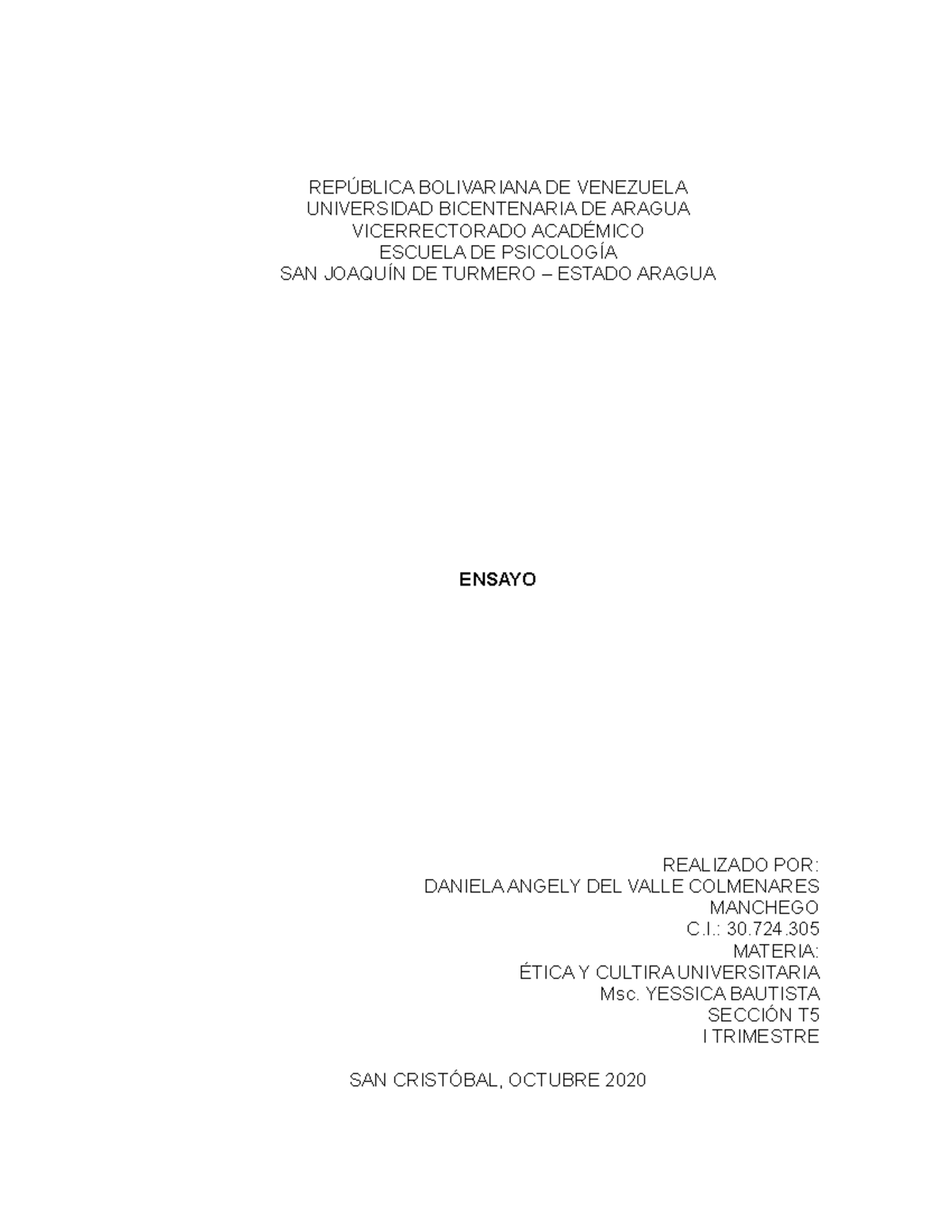 Ensayo Daniela Colmenares T5 - REPÚBLICA BOLIVARIANA DE VENEZUELA ...