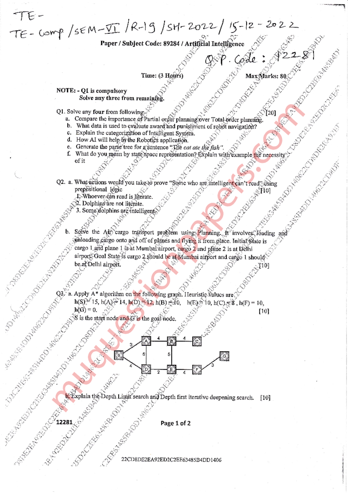 AI final - question papers of AI - : i i i! i IL i Te- Tt - C^"YY lre M-fr lg-l 3 f svl-zu ?t ...