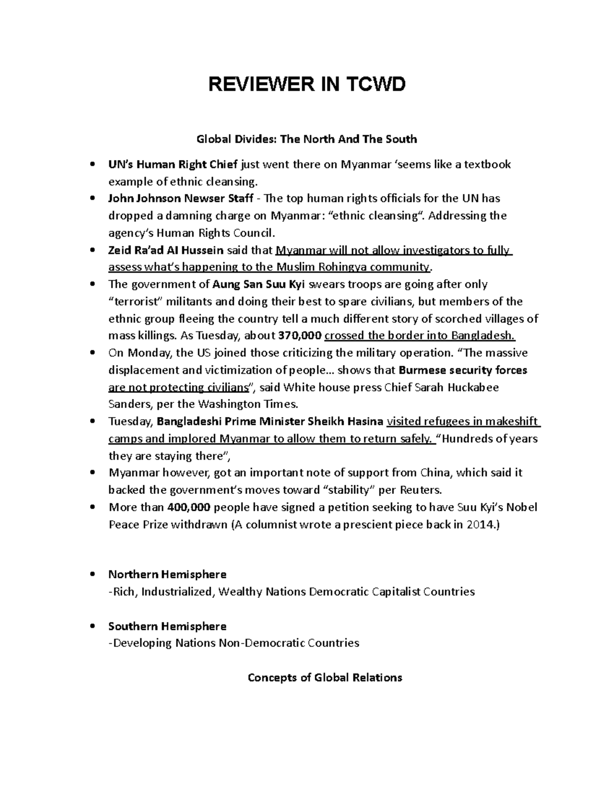 TCWD Reviewer Midterm Examination - REVIEWER IN TCWD Global Divides ...