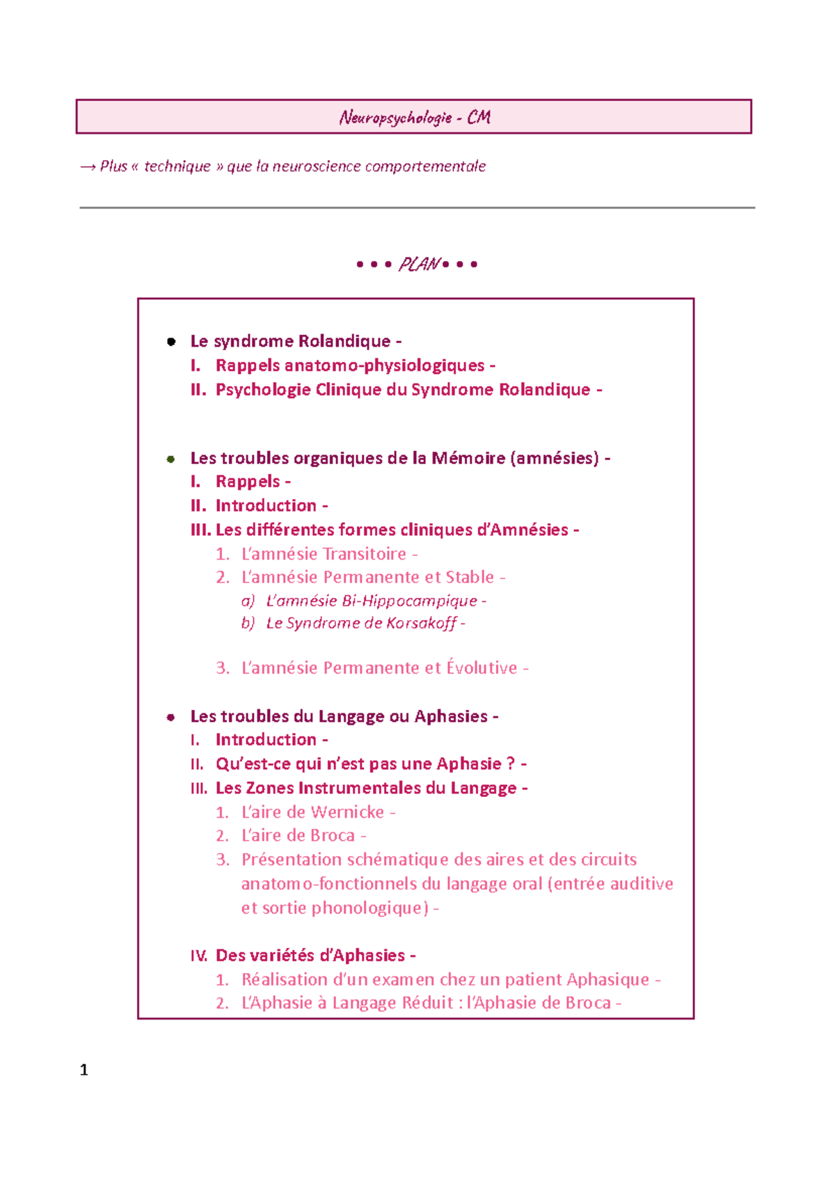 CM-Neuropsychologie - cours entier - Neryole - C → Plus « technique ...