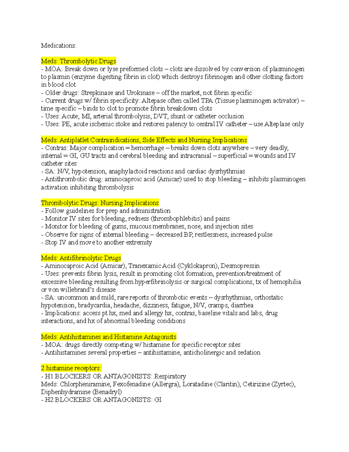 Meds 15 - Meds for exam - Medications: Meds: Thrombolytic Drugs MOA ...