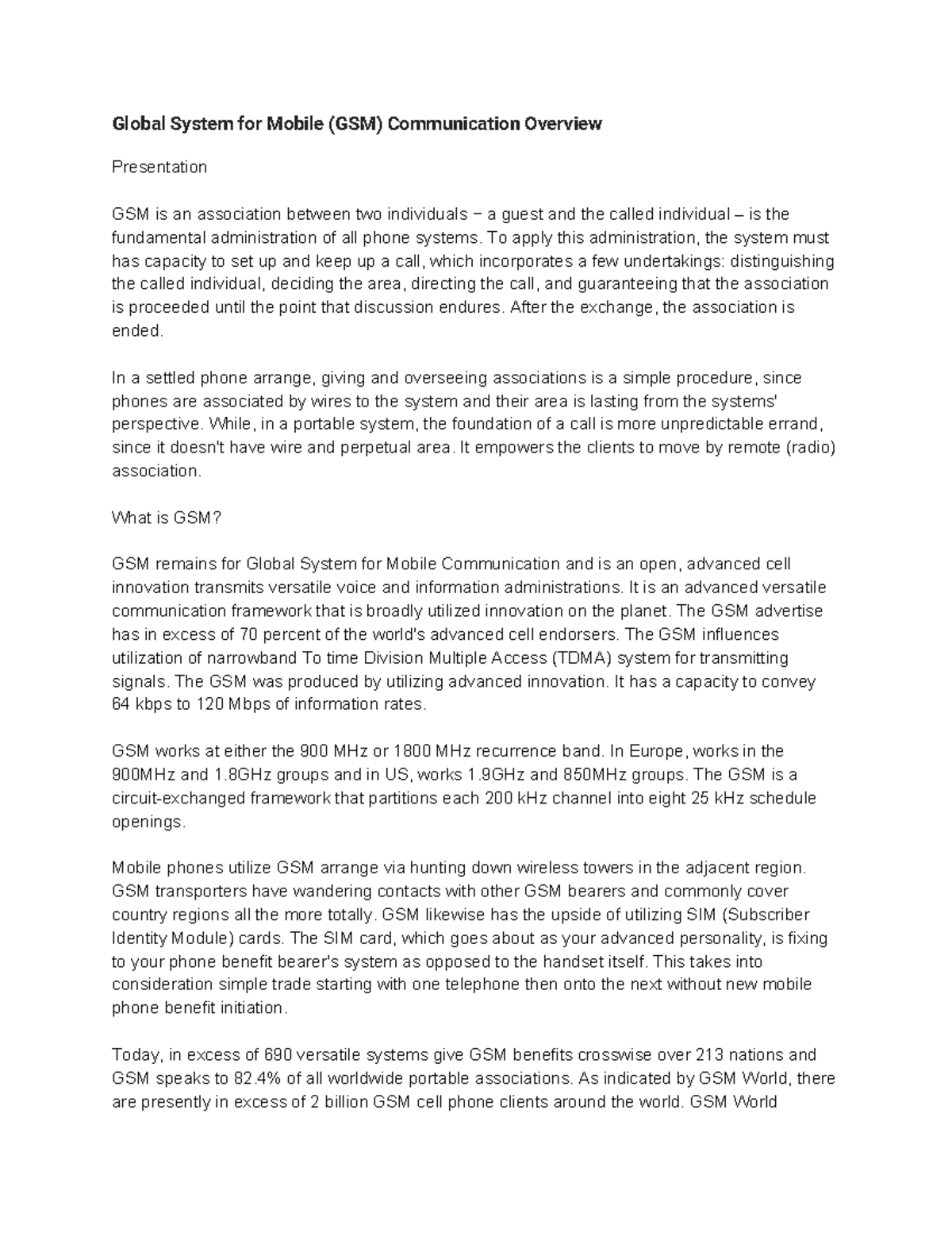 Global System for Mobile (GSM) Communication Overview - Global System ...