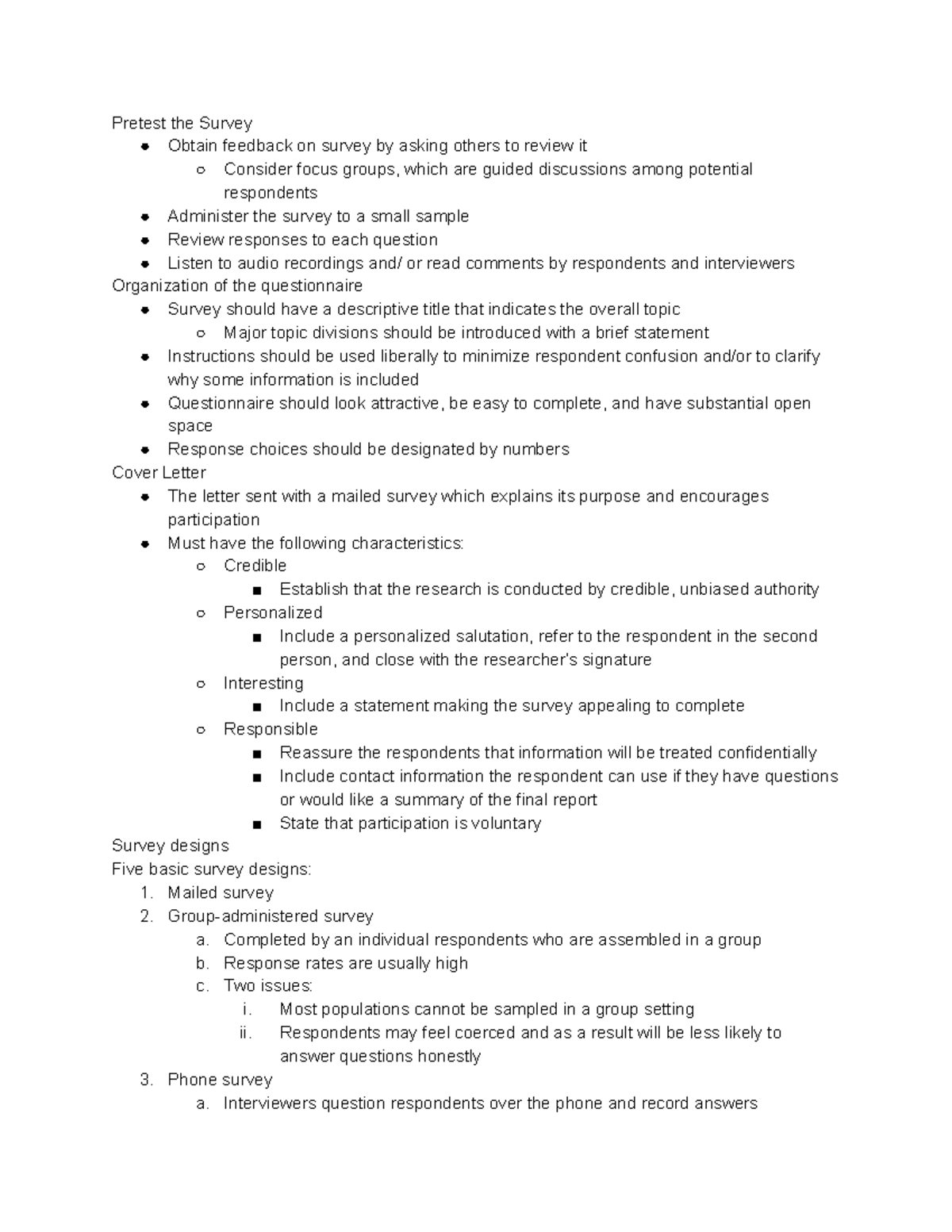 Criminal Justice Research Methods Notes 4 4 19 - Pretest the Survey ...