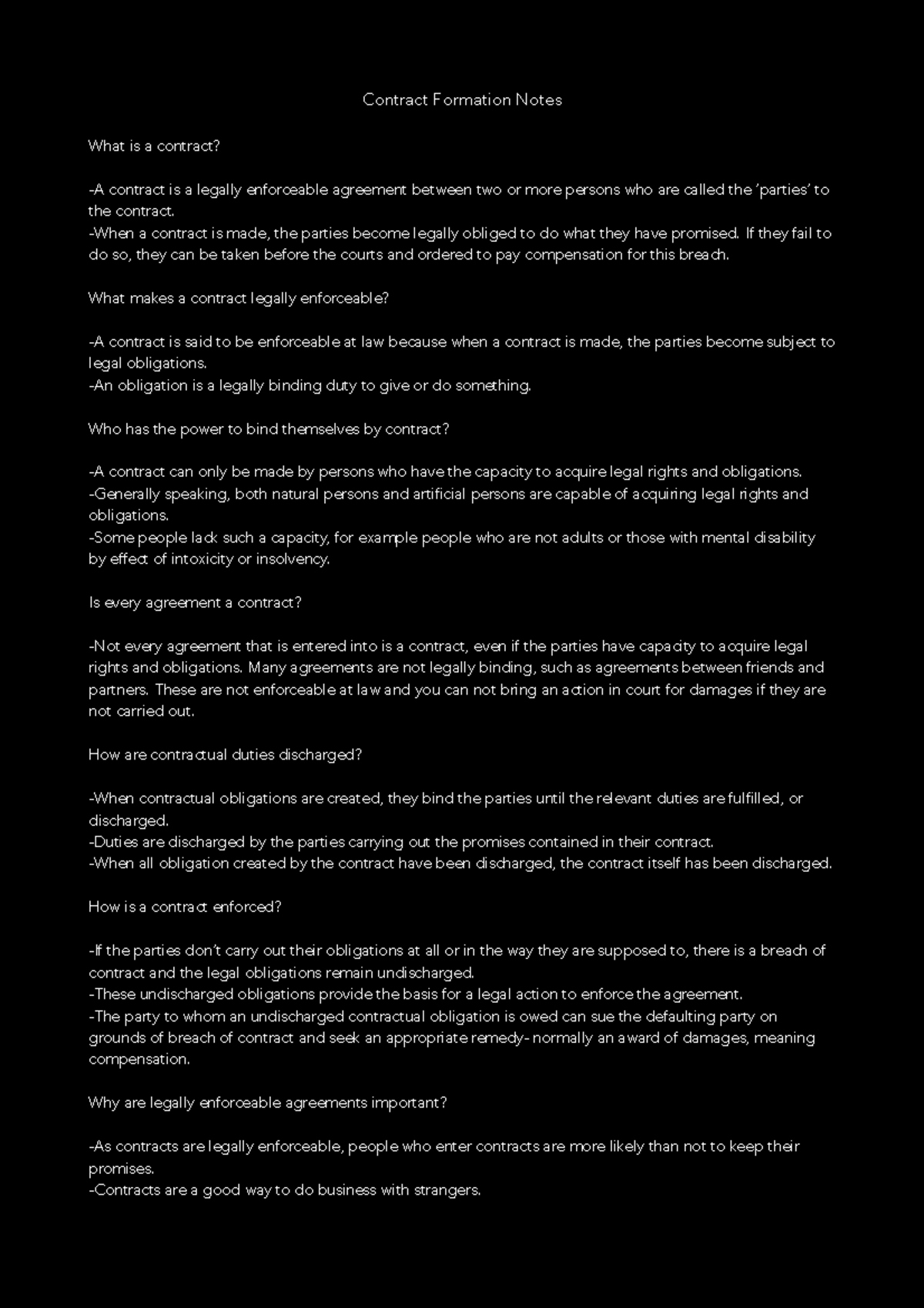 Contract Formation Chapter Notes - Contract Formation Notes What is a ...