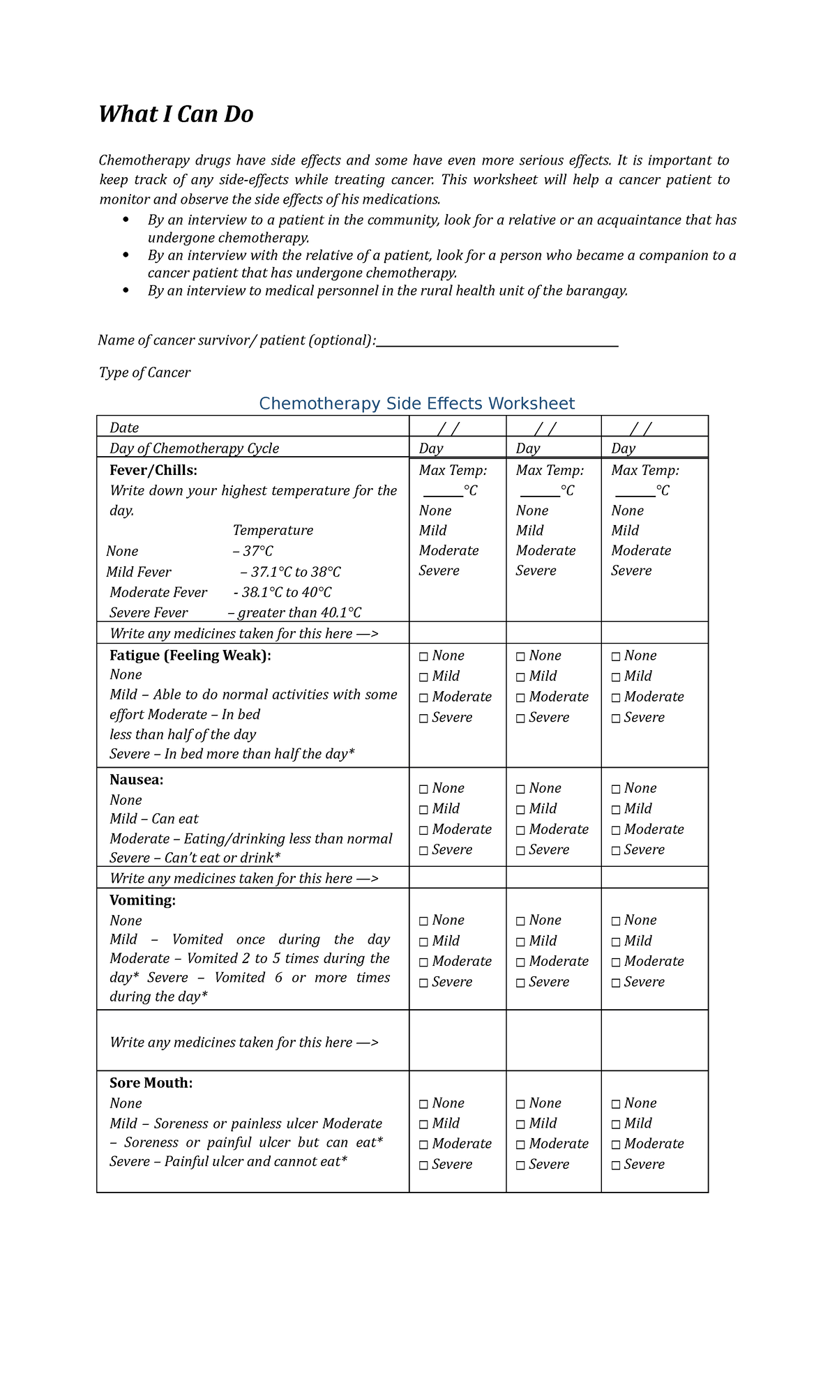Worksheet conchem - bachelor - What I Can Do Chemotherapy drugs have side effects and some have ...