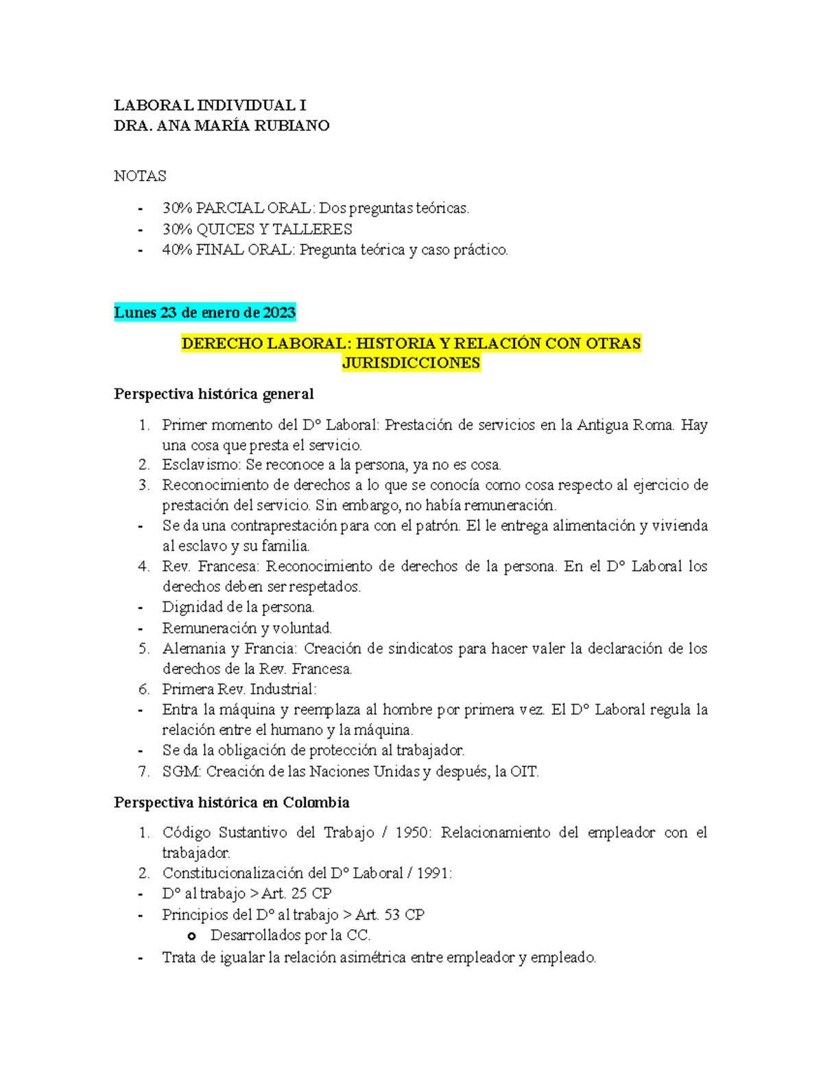 Laboral Individual I - LABORAL INDIVIDUAL I DRA. ANA MARÍA RUBIANO ...