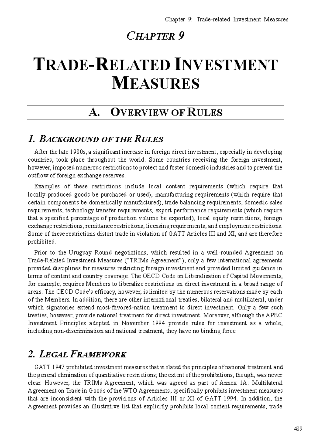 004 trims investment measures - Chapter 9: Trade-related Investment ...