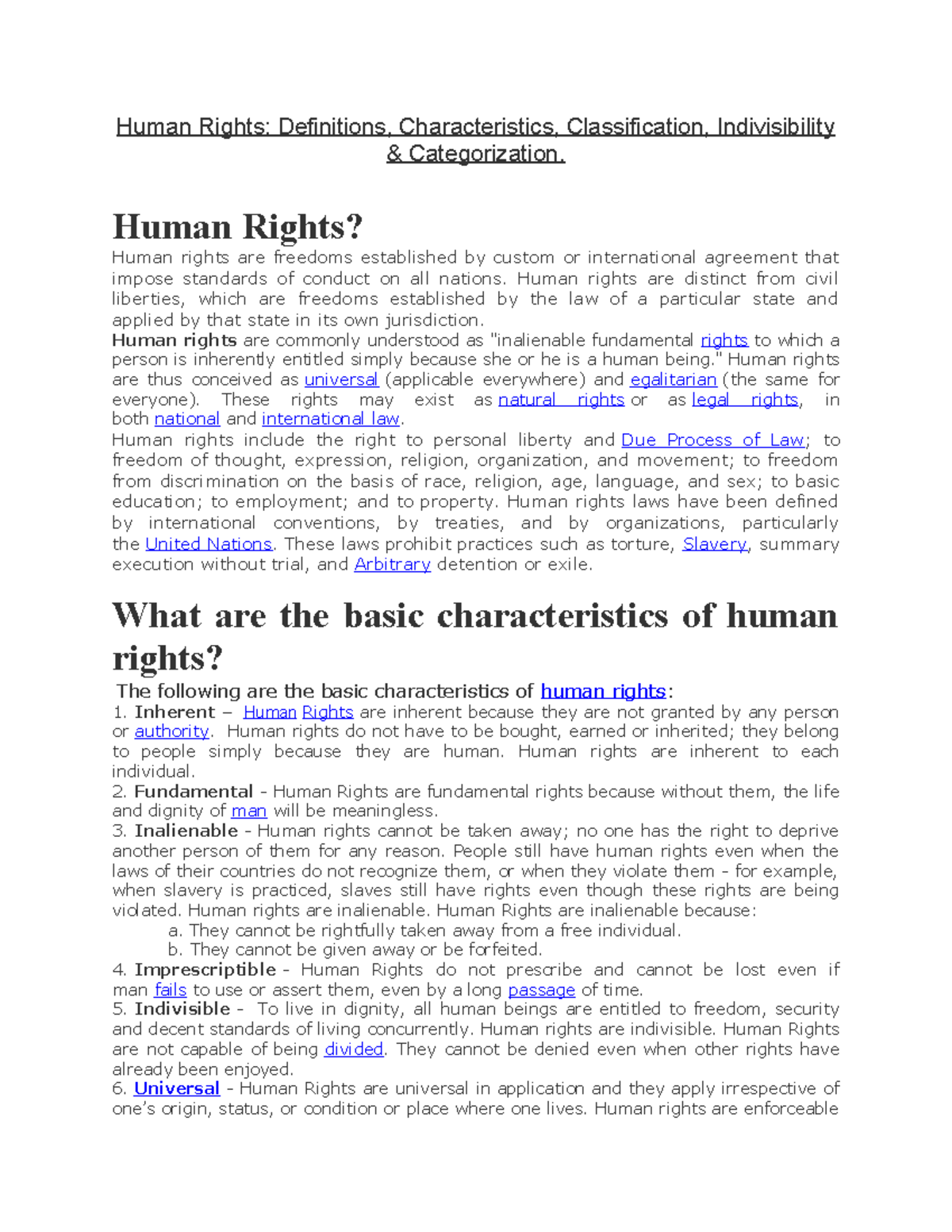 Human Rights .Definitions, Characteristics, Classification ...