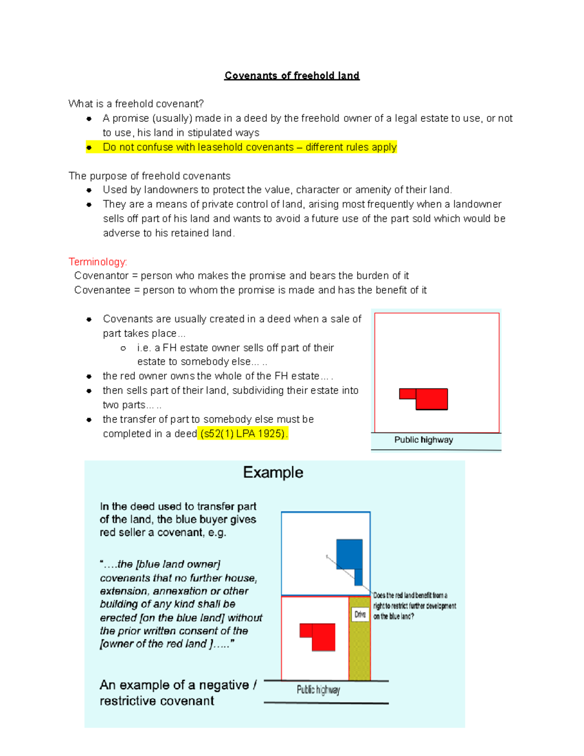 land law - covenants - Covenants of freehold land What is a freehold ...