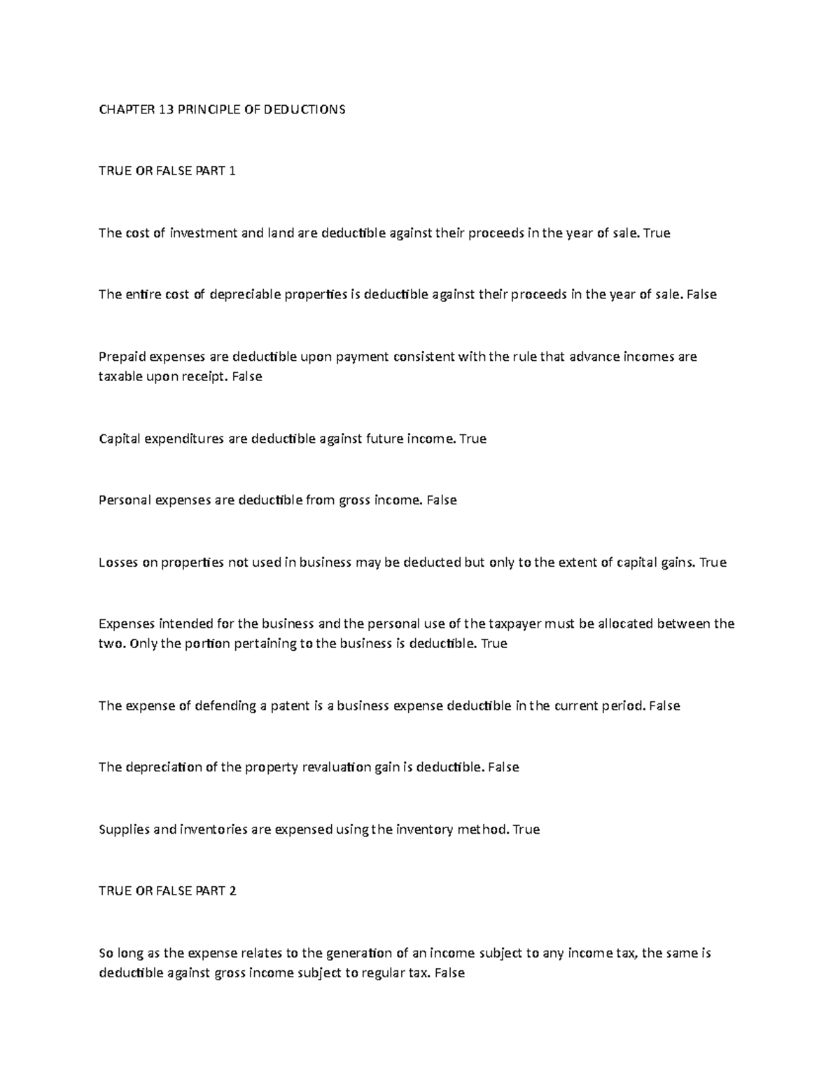 Chapter 13 Principle OF Deductions - CHAPTER 13 PRINCIPLE OF DEDUCTIONS ...