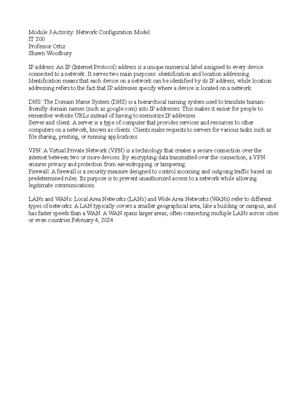 IT 200 Module 3 Activity - Woodbury - Module 3 Activity: Network ...