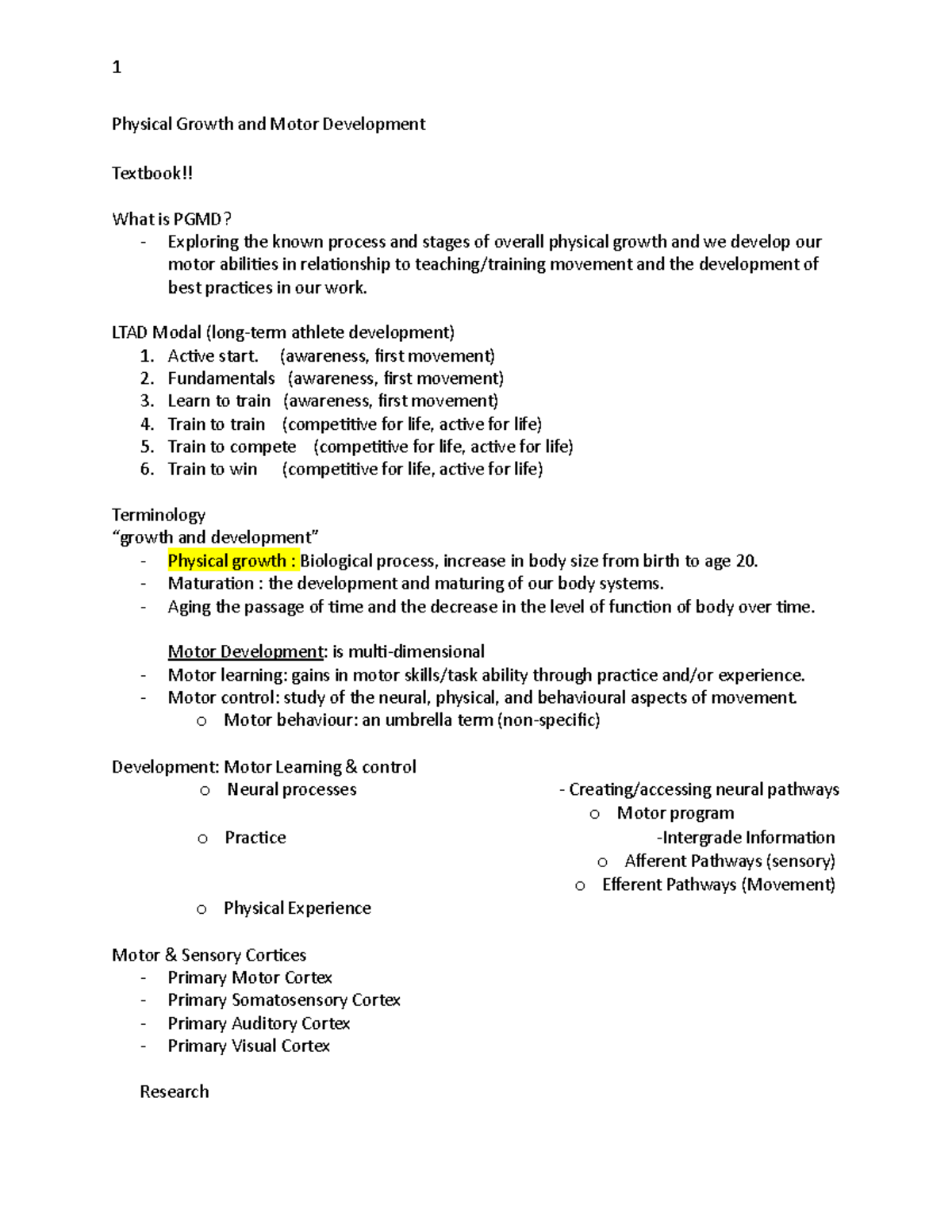 Physical Growth and Motor Development Notes - 1 Physical Growth and ...